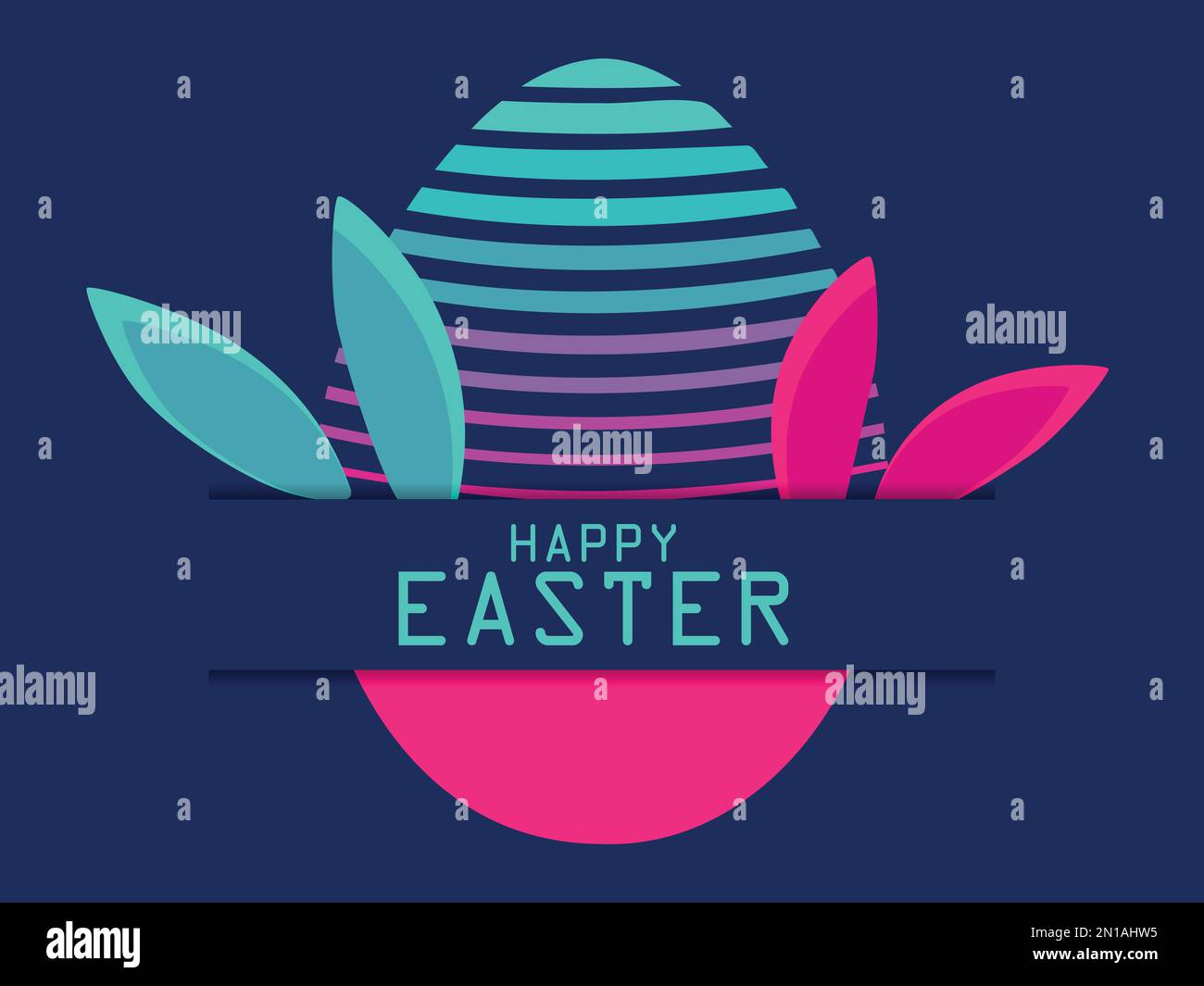 Easter egg and bunny ears in a 80s futuristic style. Happy Easter ...