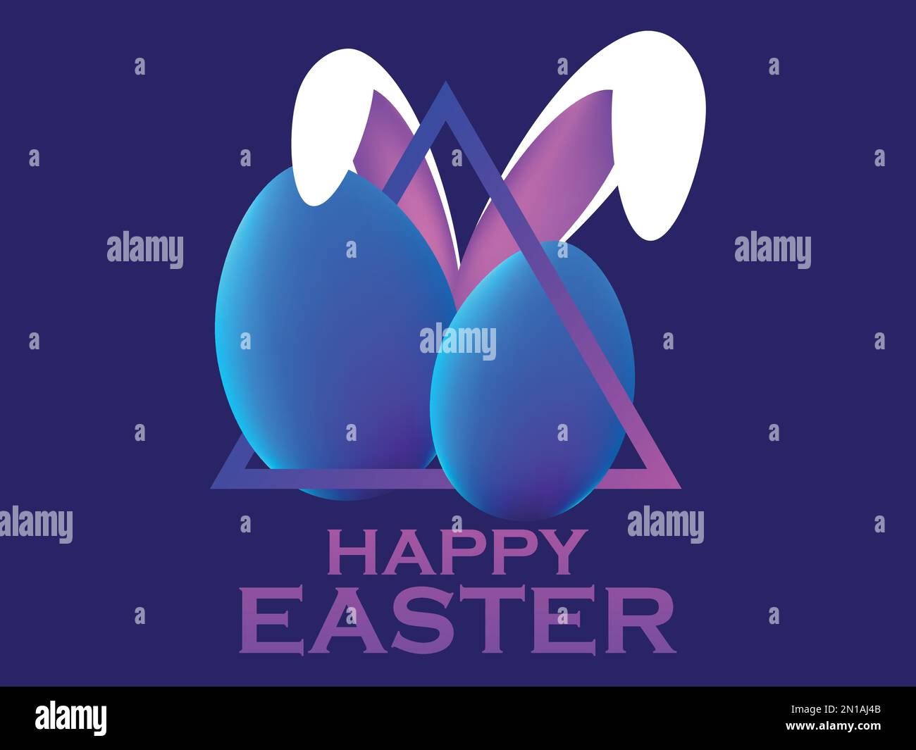 Happy easter. Two eggs and rabbit ears in 80s retro sci-fi style. Retro ...