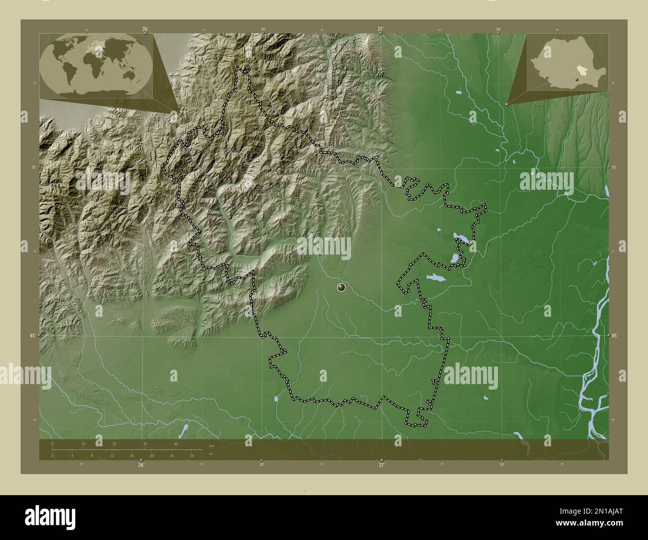 Buzau, county of Romania. Elevation map colored in wiki style with ...