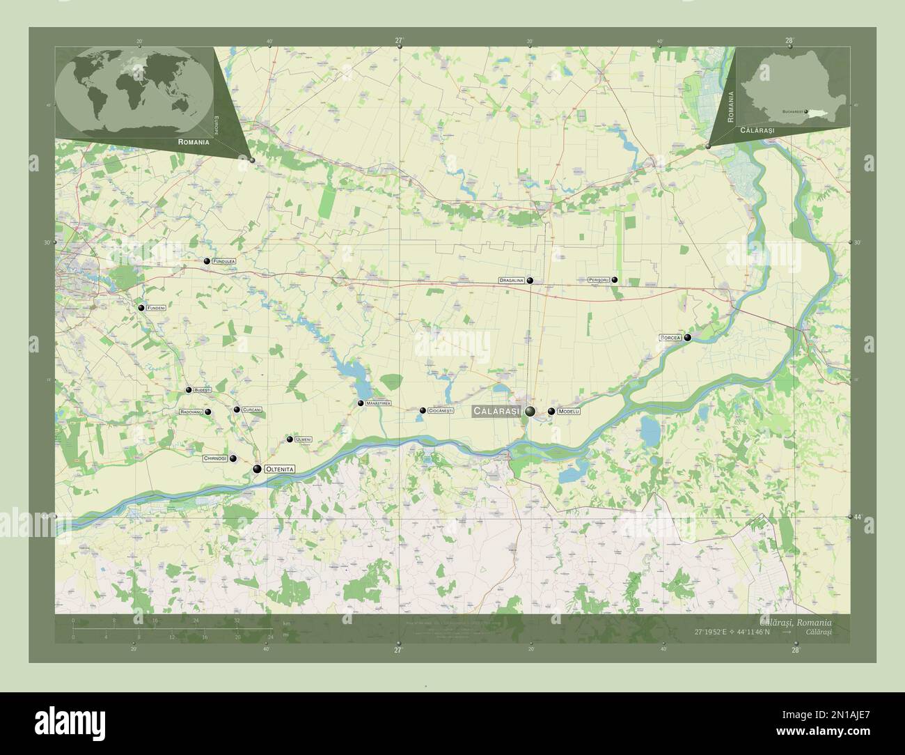 Calarasi, county of Romania. Open Street Map. Locations and names of ...