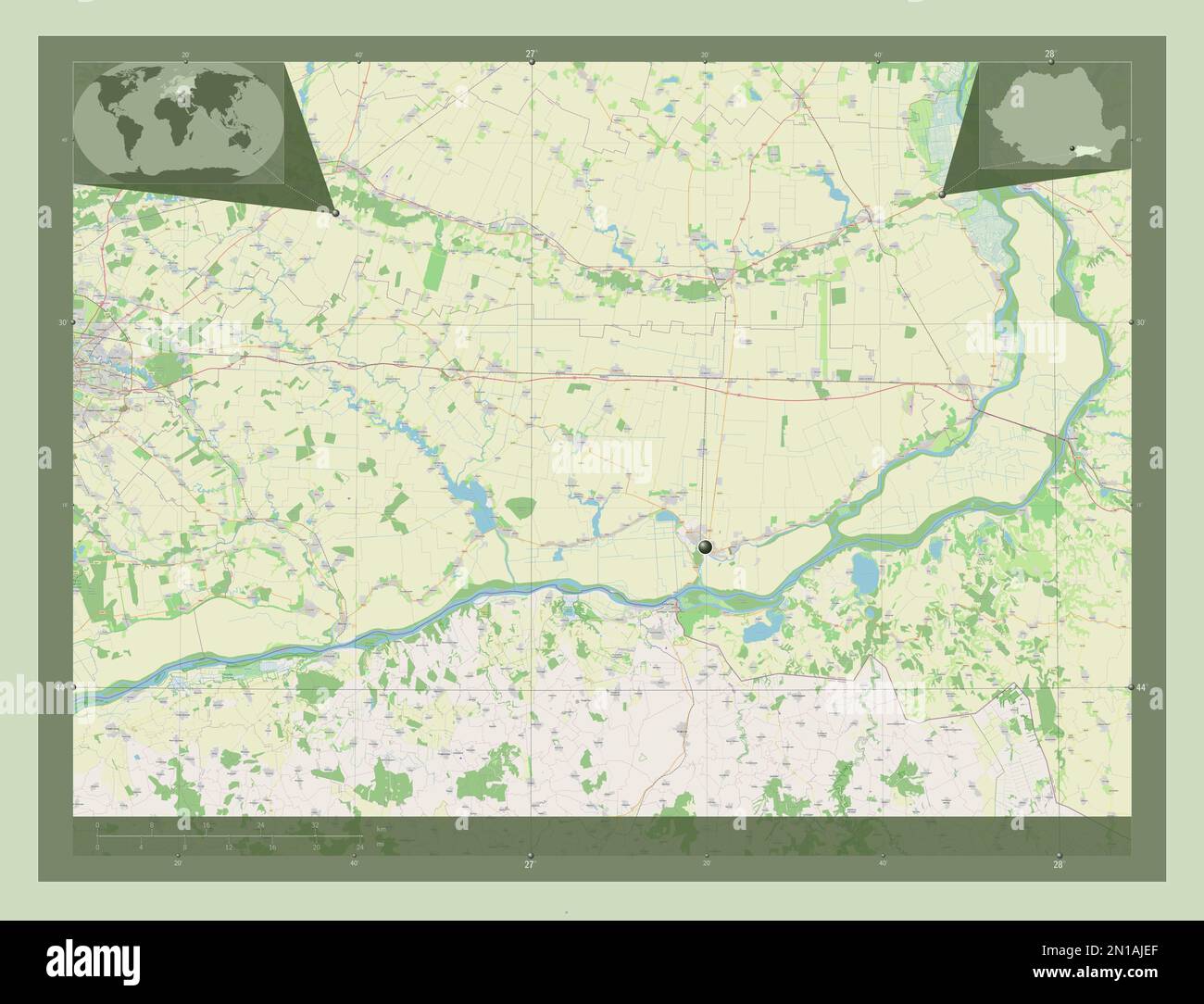 Calarasi, county of Romania. Open Street Map. Corner auxiliary location ...