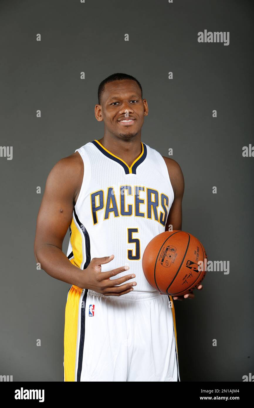Indiana Pacers forward Lavoy Allen (5) poses for a portrait during the ...