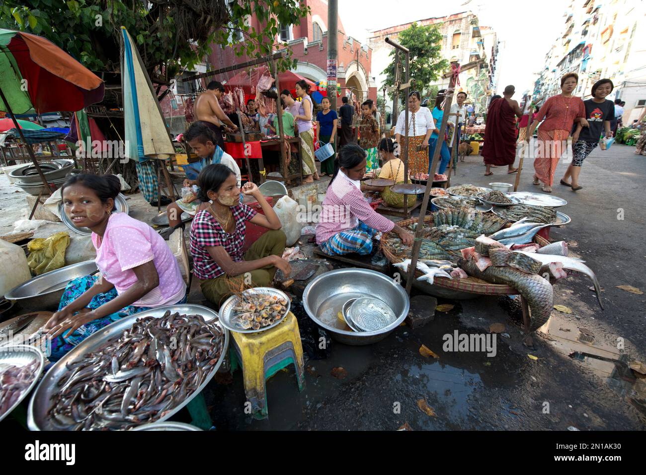 People at outdoor fish market on road, Yangon, Myanmar Stock Photo - Alamy