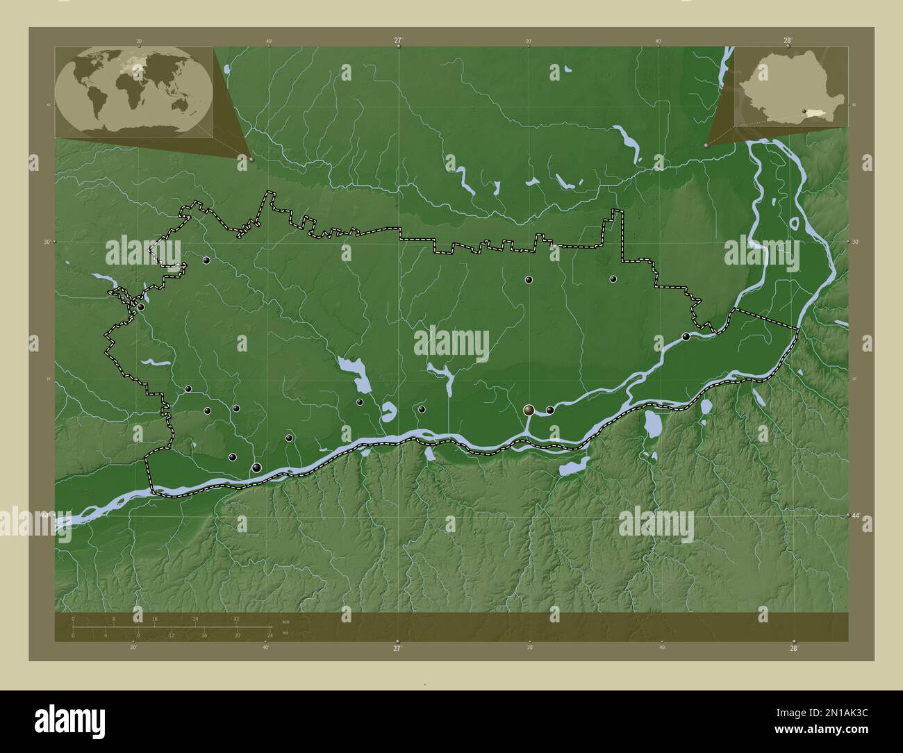 Calarasi, county of Romania. Elevation map colored in wiki style with ...