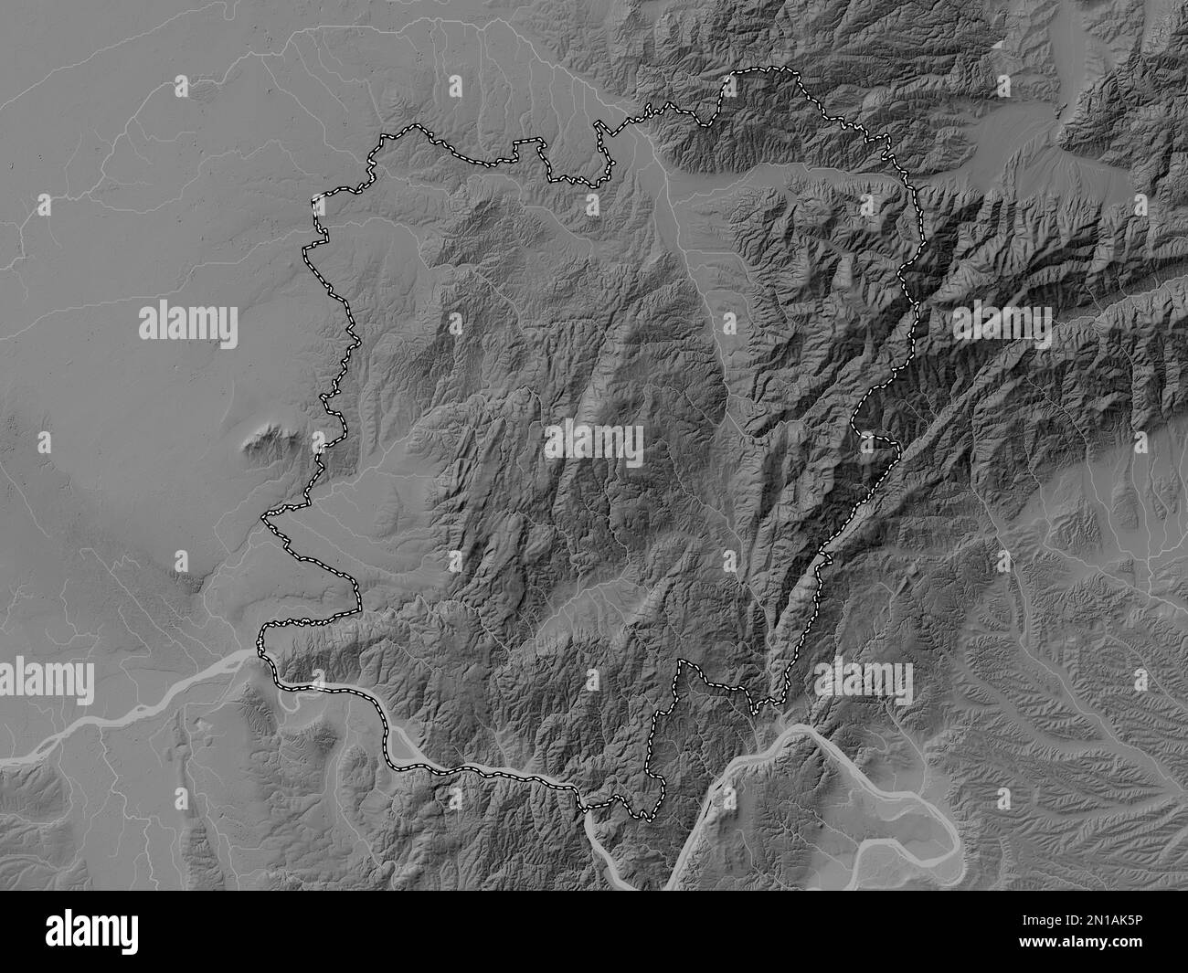 Caras-Severin, county of Romania. Grayscale elevation map with lakes ...