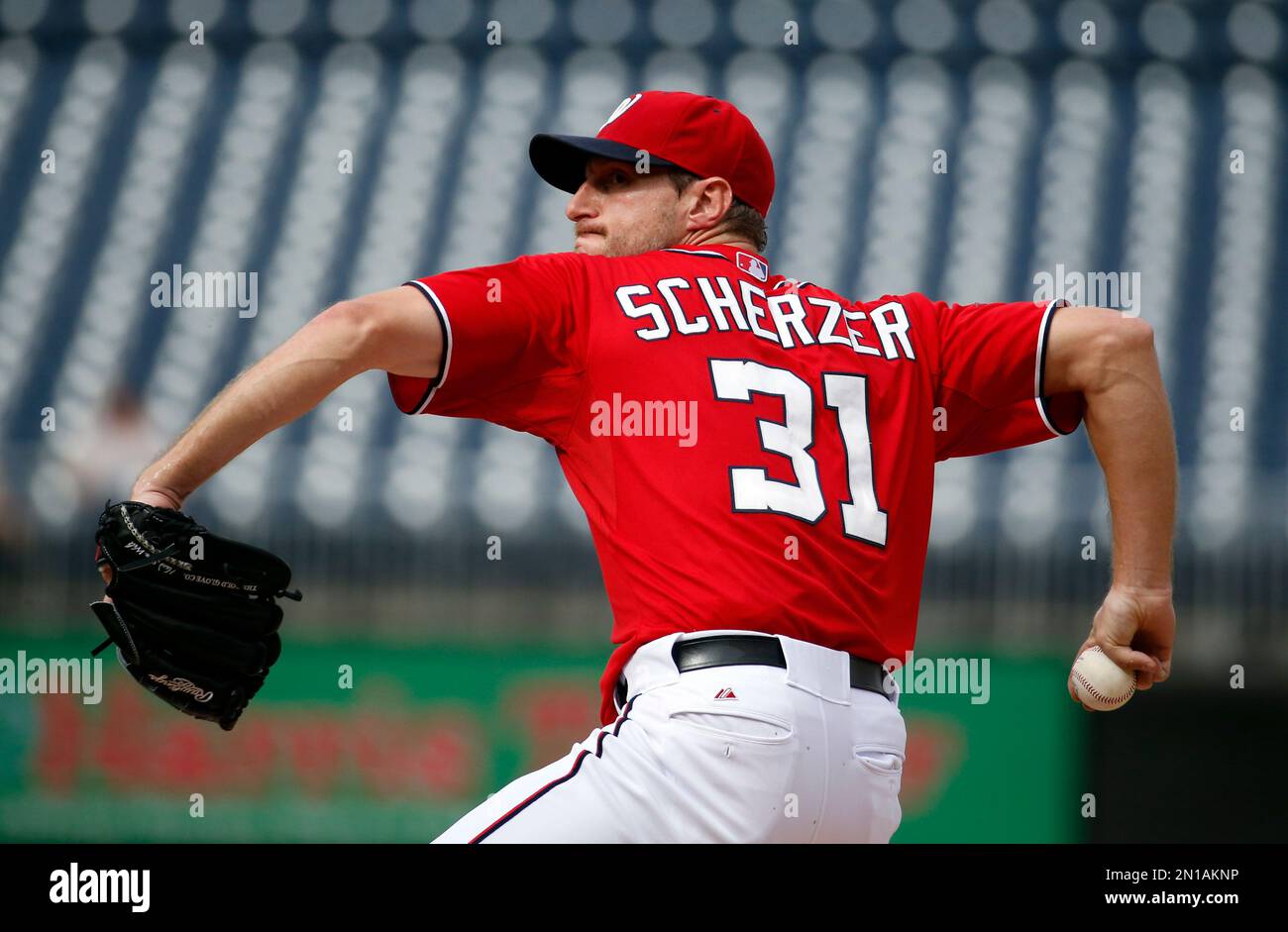 Washington Nationals Starting Pitcher Max Scherzer Throws During The