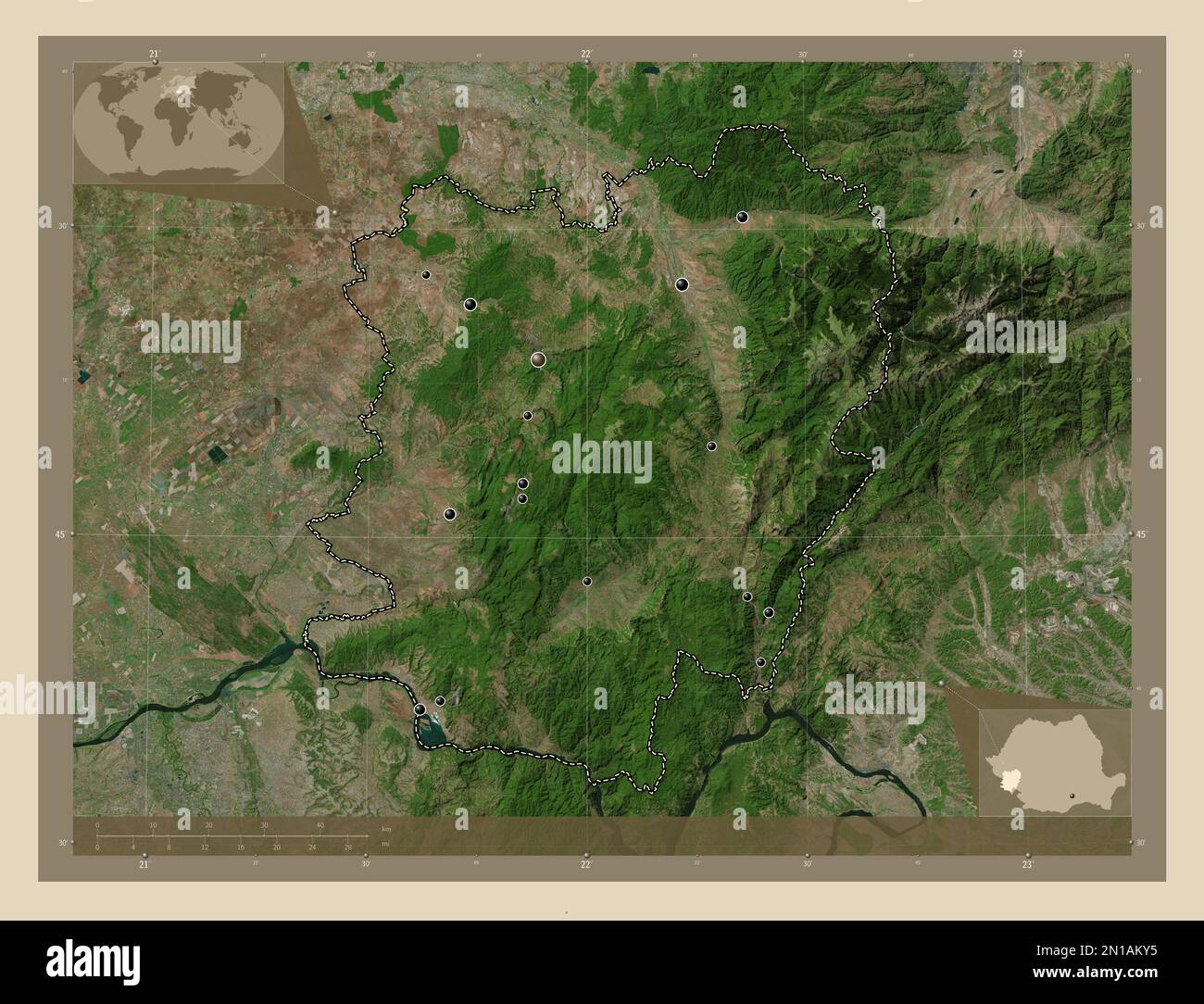 Caras-Severin, county of Romania. High resolution satellite map ...