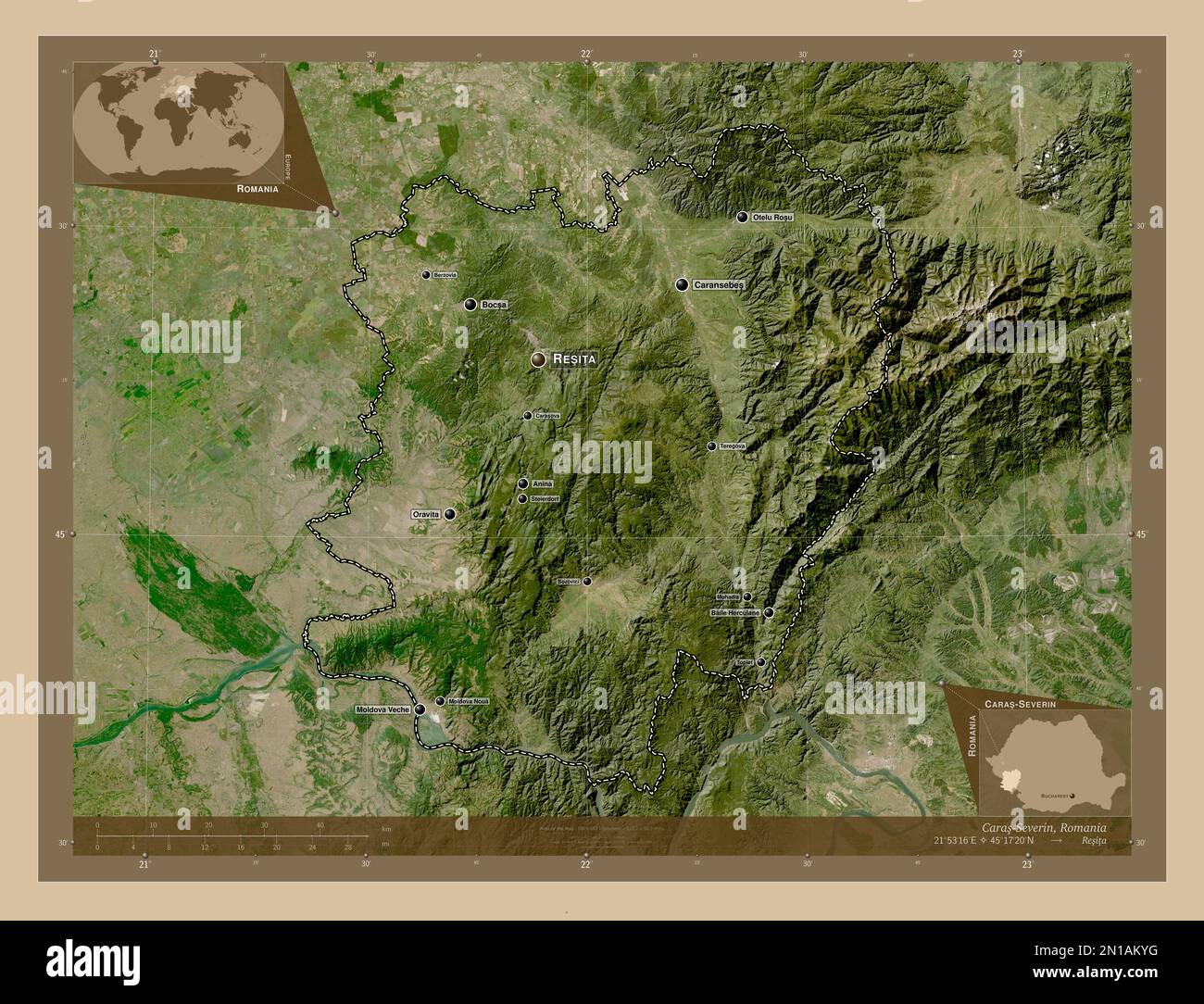 Caras-Severin, county of Romania. Low resolution satellite map ...