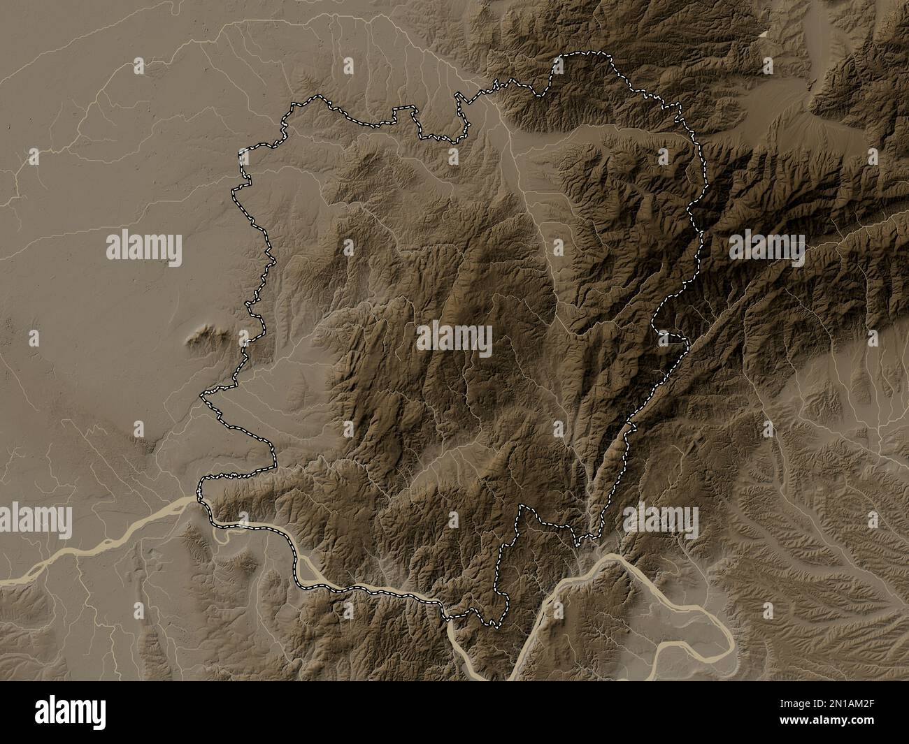 Caras-Severin, county of Romania. Elevation map colored in sepia tones ...