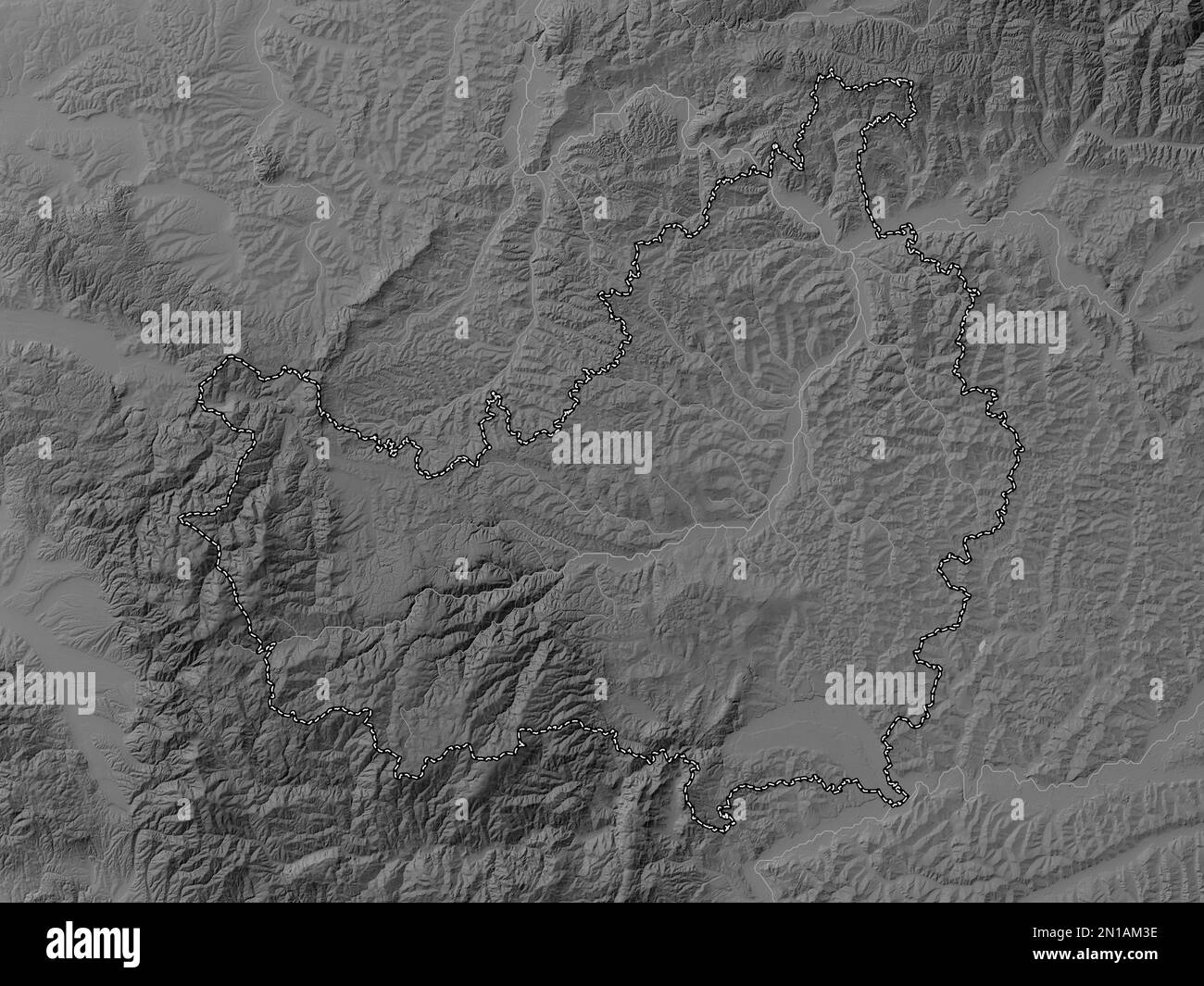 Cluj, county of Romania. Grayscale elevation map with lakes and rivers ...