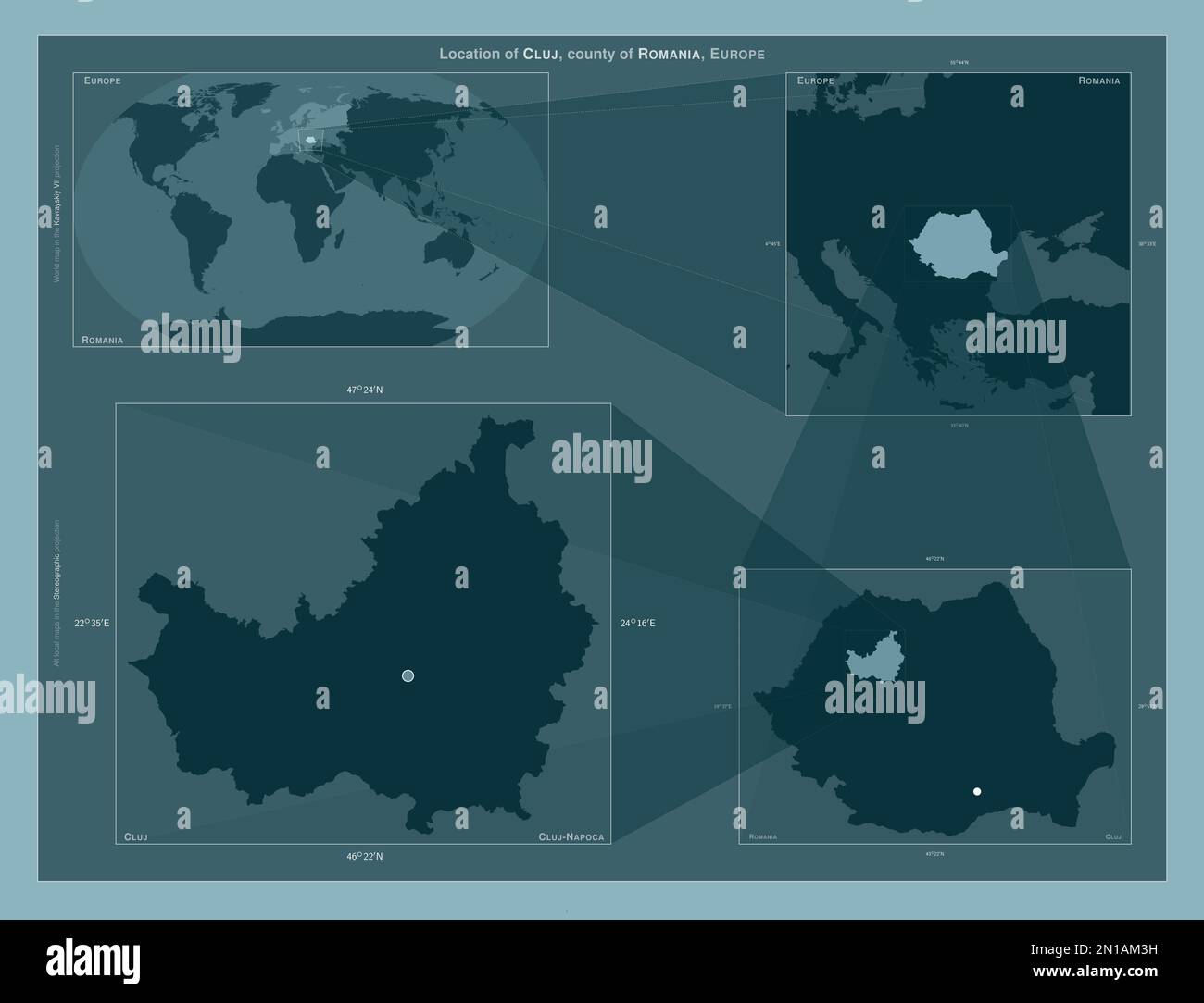 Cluj, county of Romania. Diagram showing the location of the region on ...
