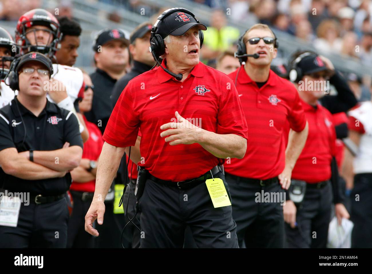 San Diego State head coach Rocky Long works the sidelines late in the ...