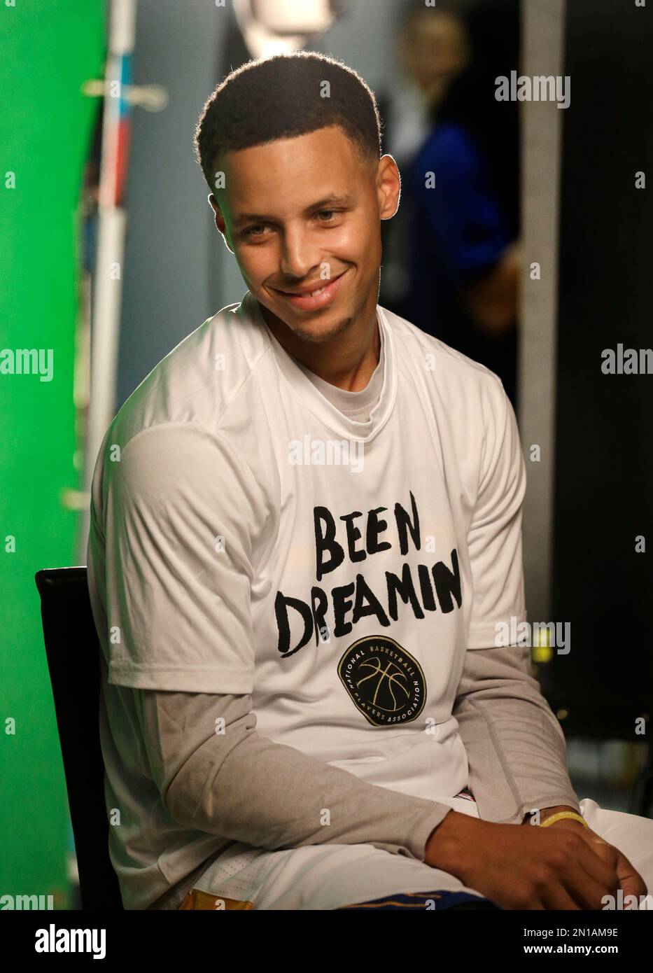 Golden State Warriors' Stephen Curry smiles during an NBA basketball ...