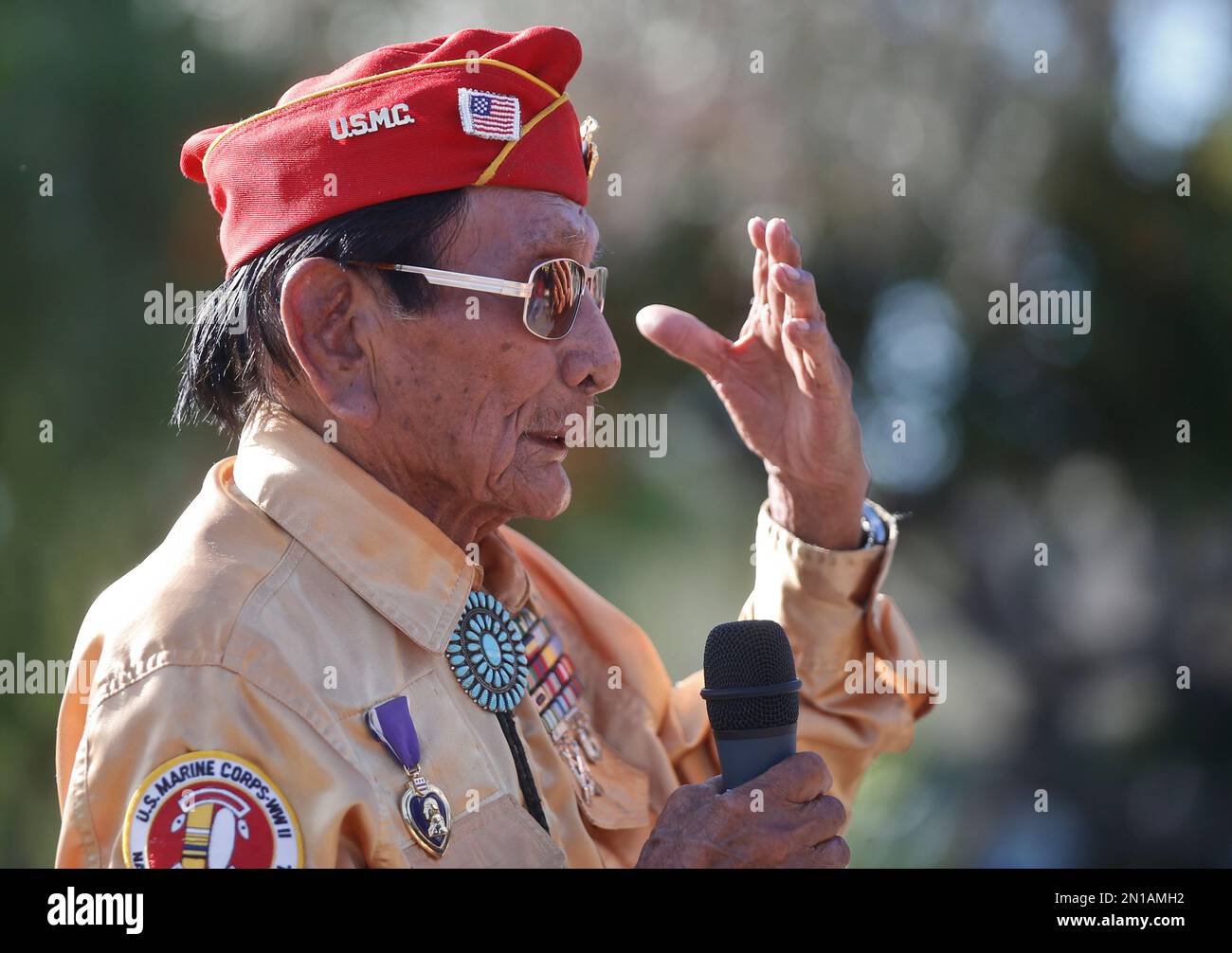 Former United States Marine and Navajo Code Talker Sam Holiday talks at ...