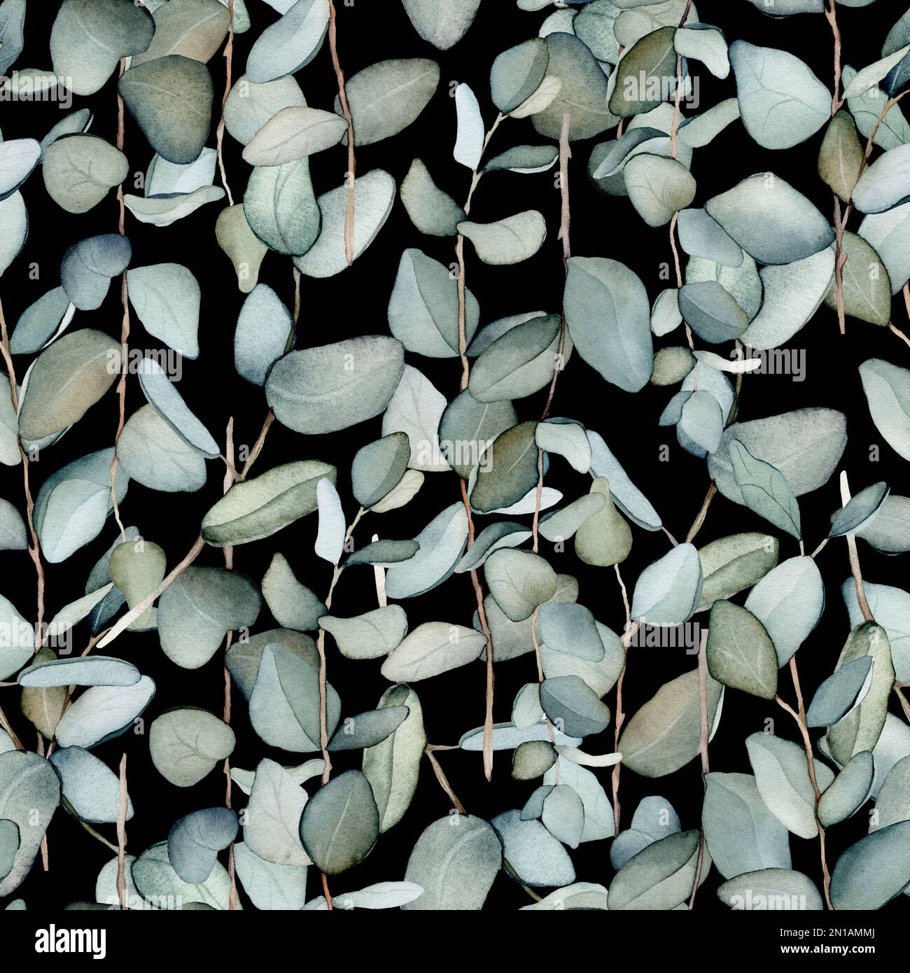 Pattern with green eucalyptus leaves. Botanical natural. Watercolor ...