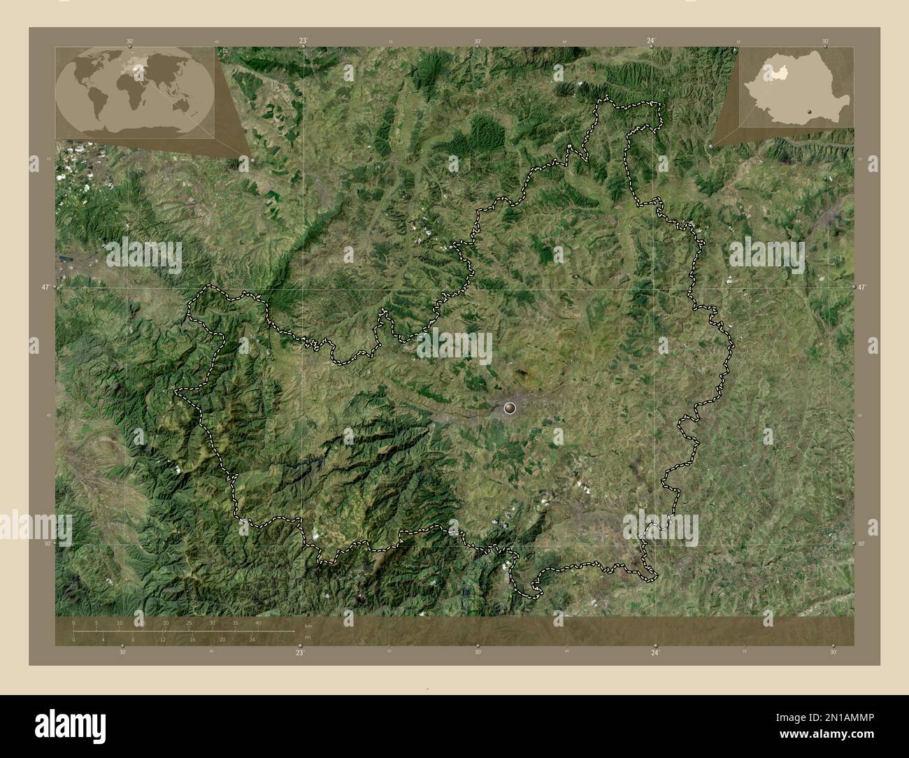 Cluj, county of Romania. High resolution satellite map. Corner ...