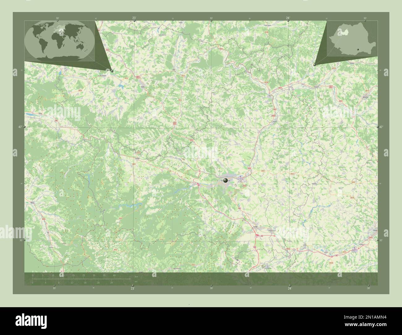 Cluj, county of Romania. Open Street Map. Corner auxiliary location ...