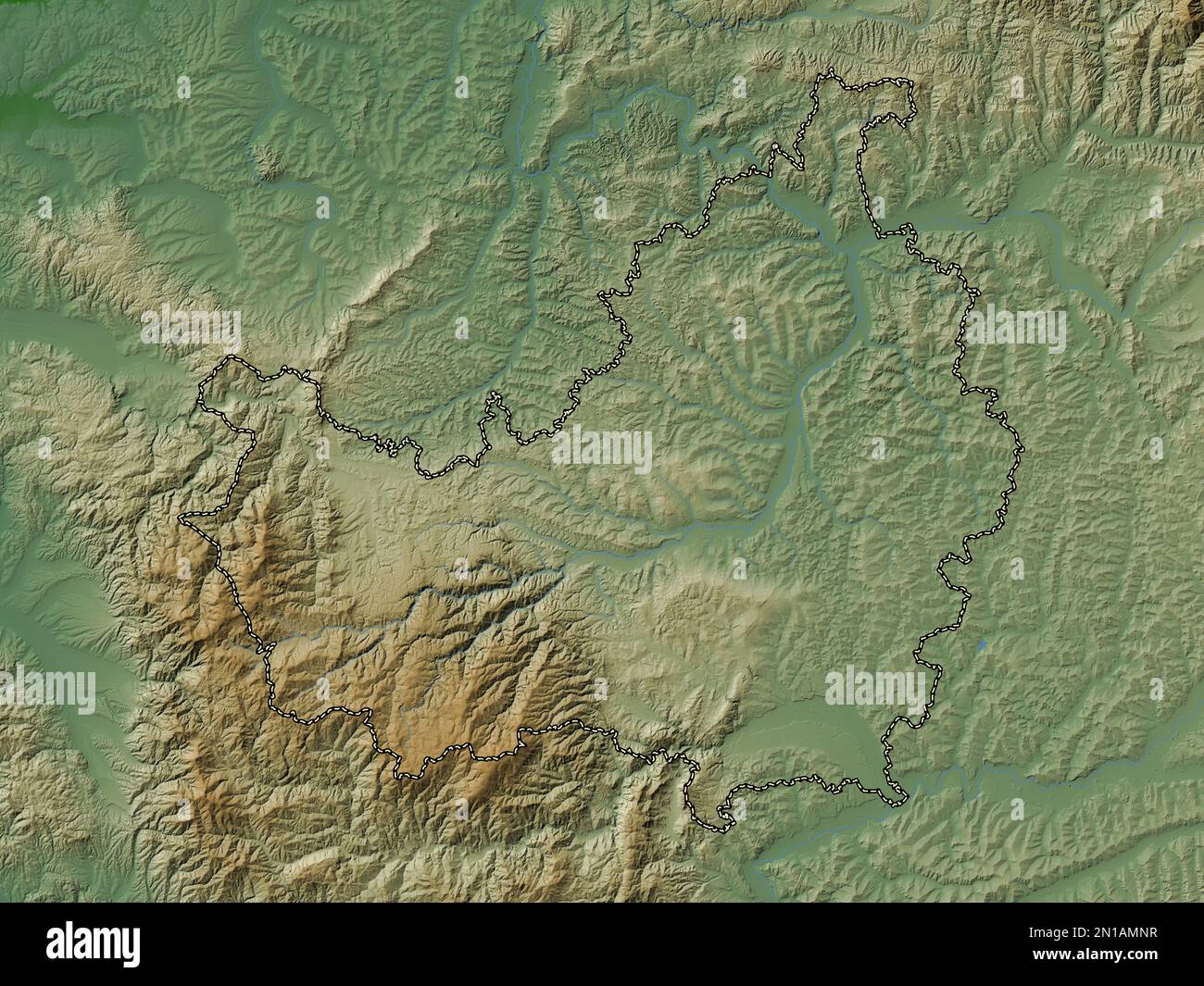 Cluj, county of Romania. Colored elevation map with lakes and rivers ...