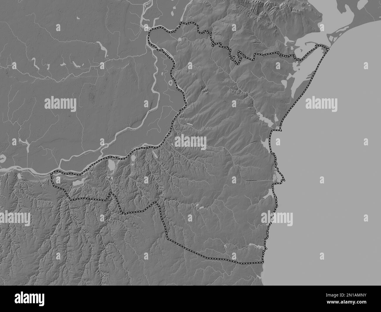 Constanta, county of Romania. Bilevel elevation map with lakes and ...