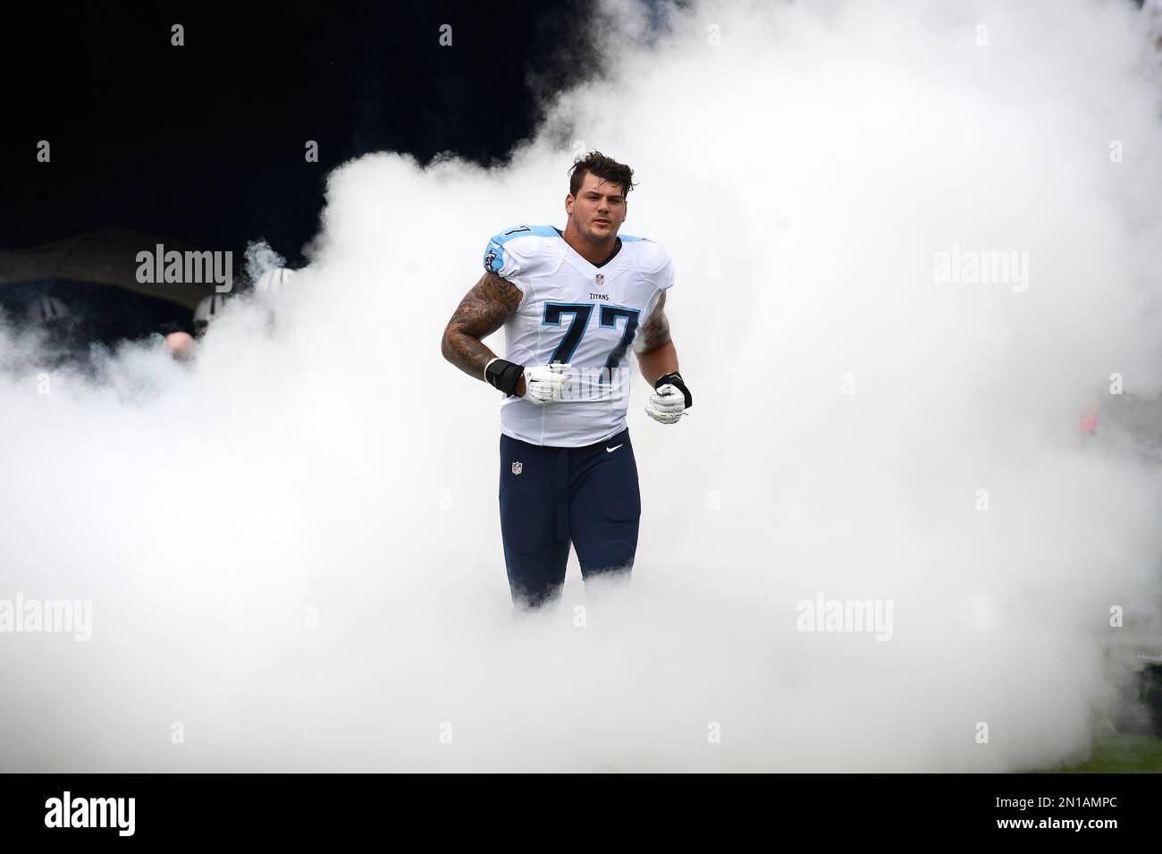 Tennessee Titans tackle Taylor Lewan (77) is introduced before the ...