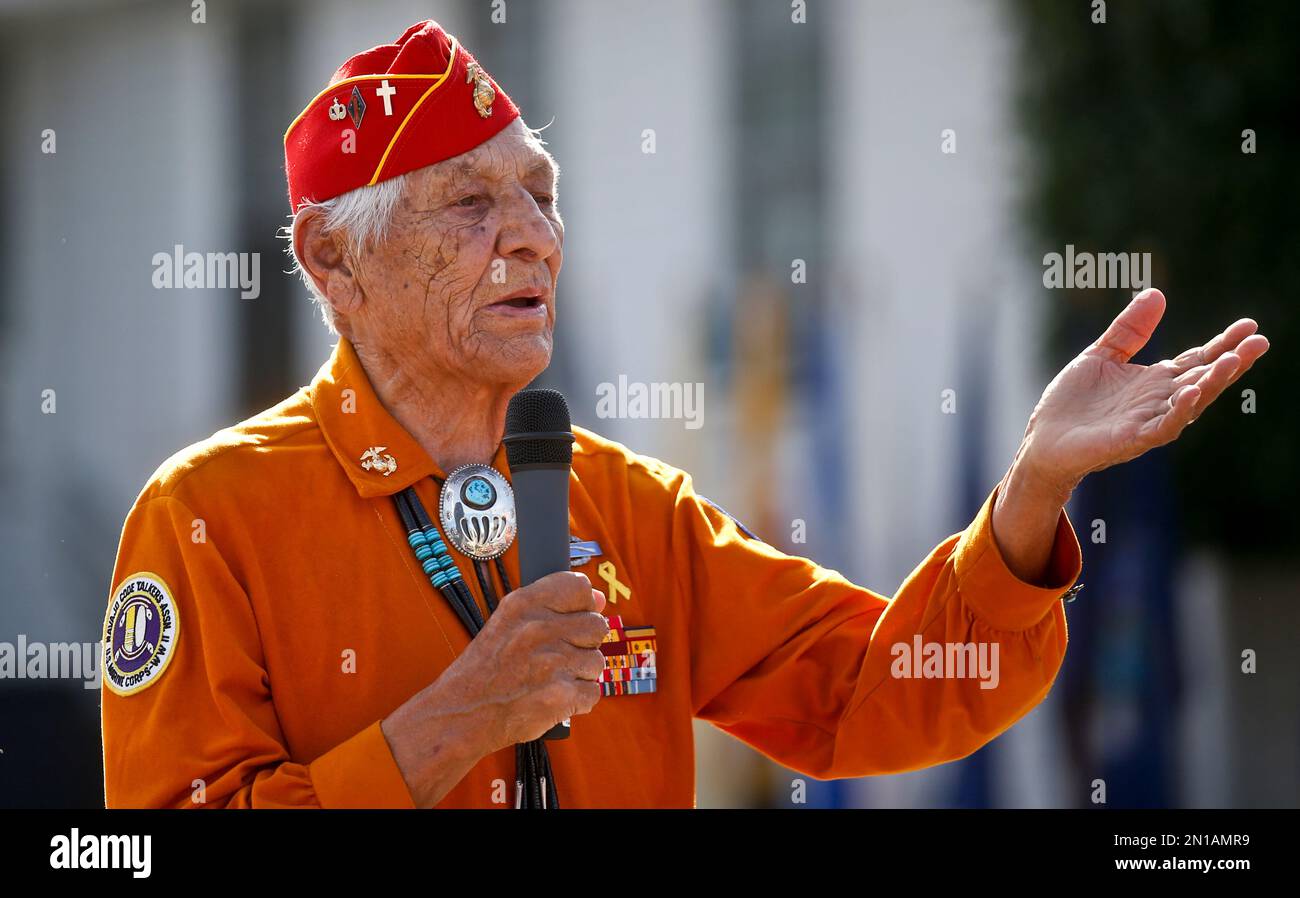 Former United States Marine and Navajo Code Talker Roy Hawthorne speaks ...