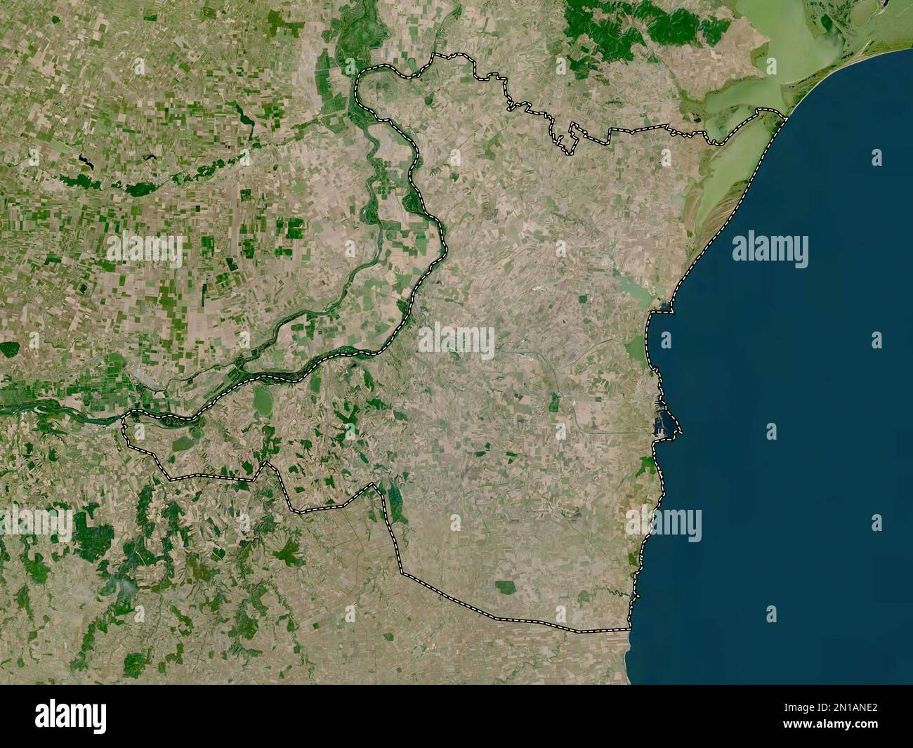 Constanta, county of Romania. Low resolution satellite map Stock Photo ...