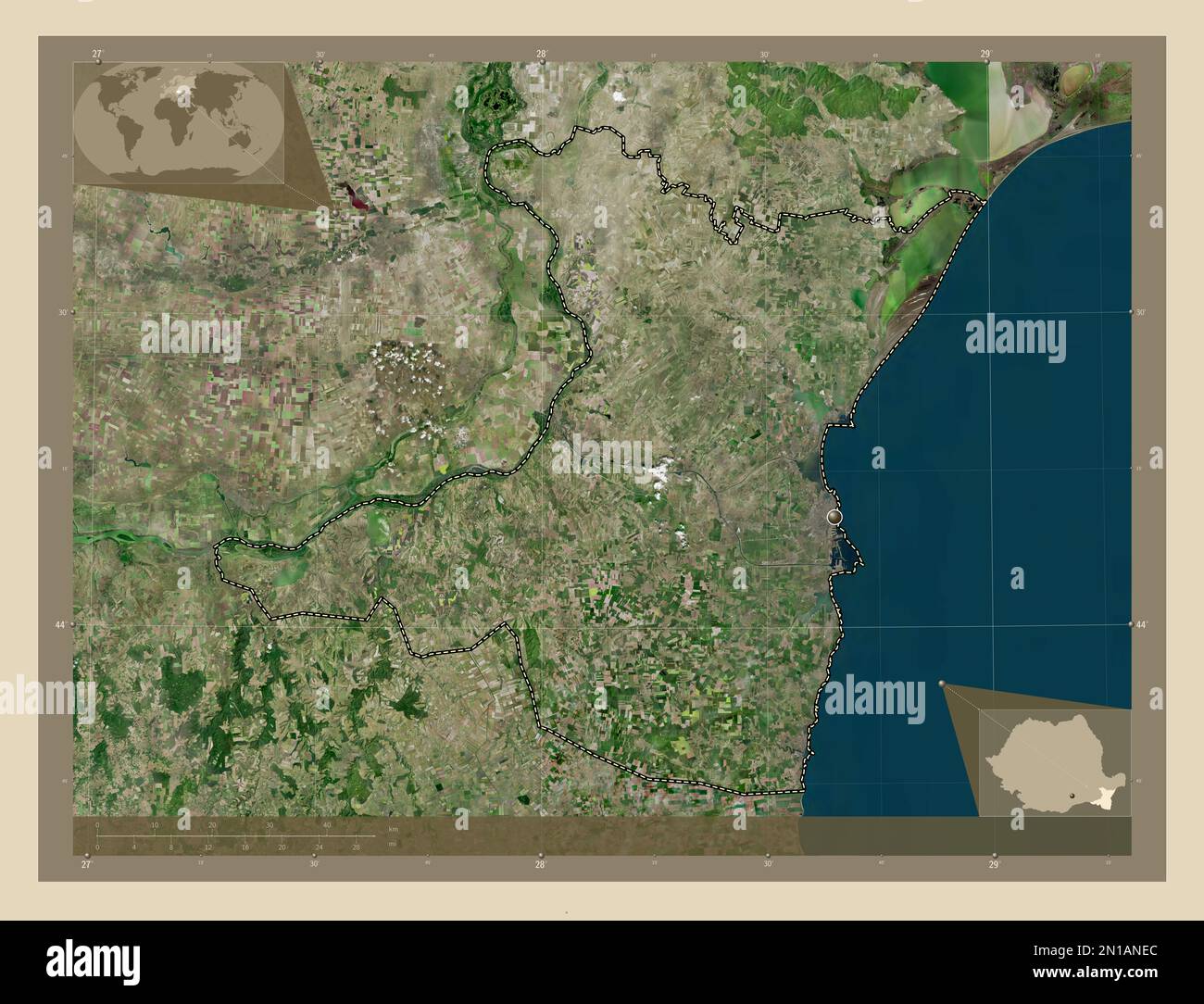 Constanta, county of Romania. High resolution satellite map. Corner ...