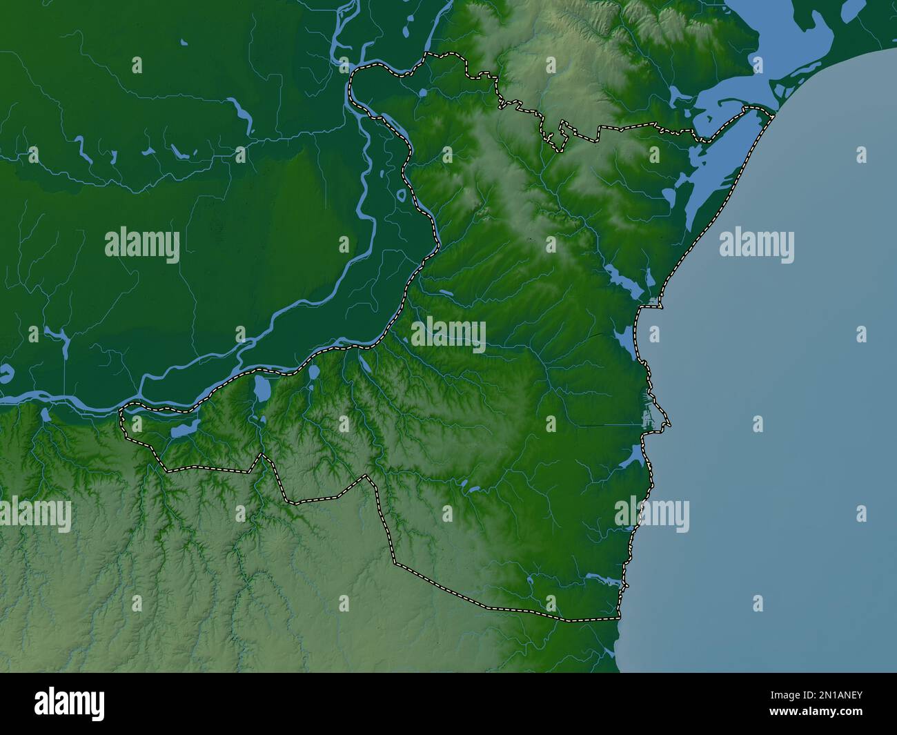 Constanta, county of Romania. Colored elevation map with lakes and ...