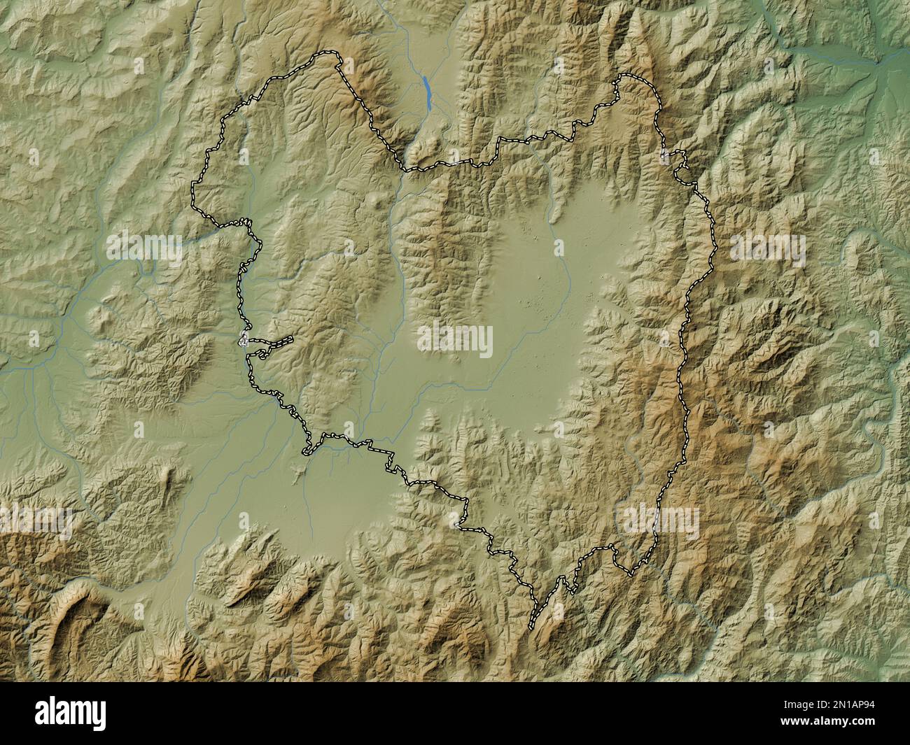 Covasna, county of Romania. Colored elevation map with lakes and rivers ...