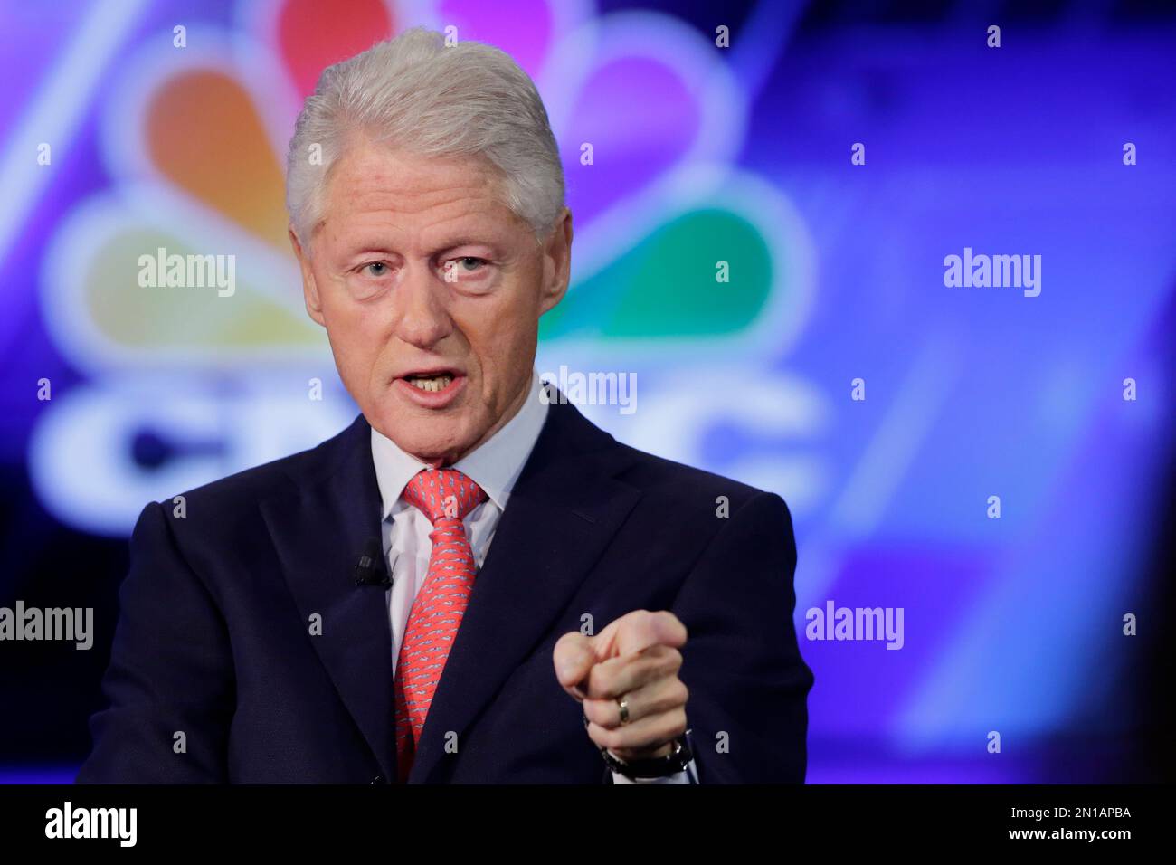 Former President Bill Clinton is interviewed by Becky Quick of CNBC at ...