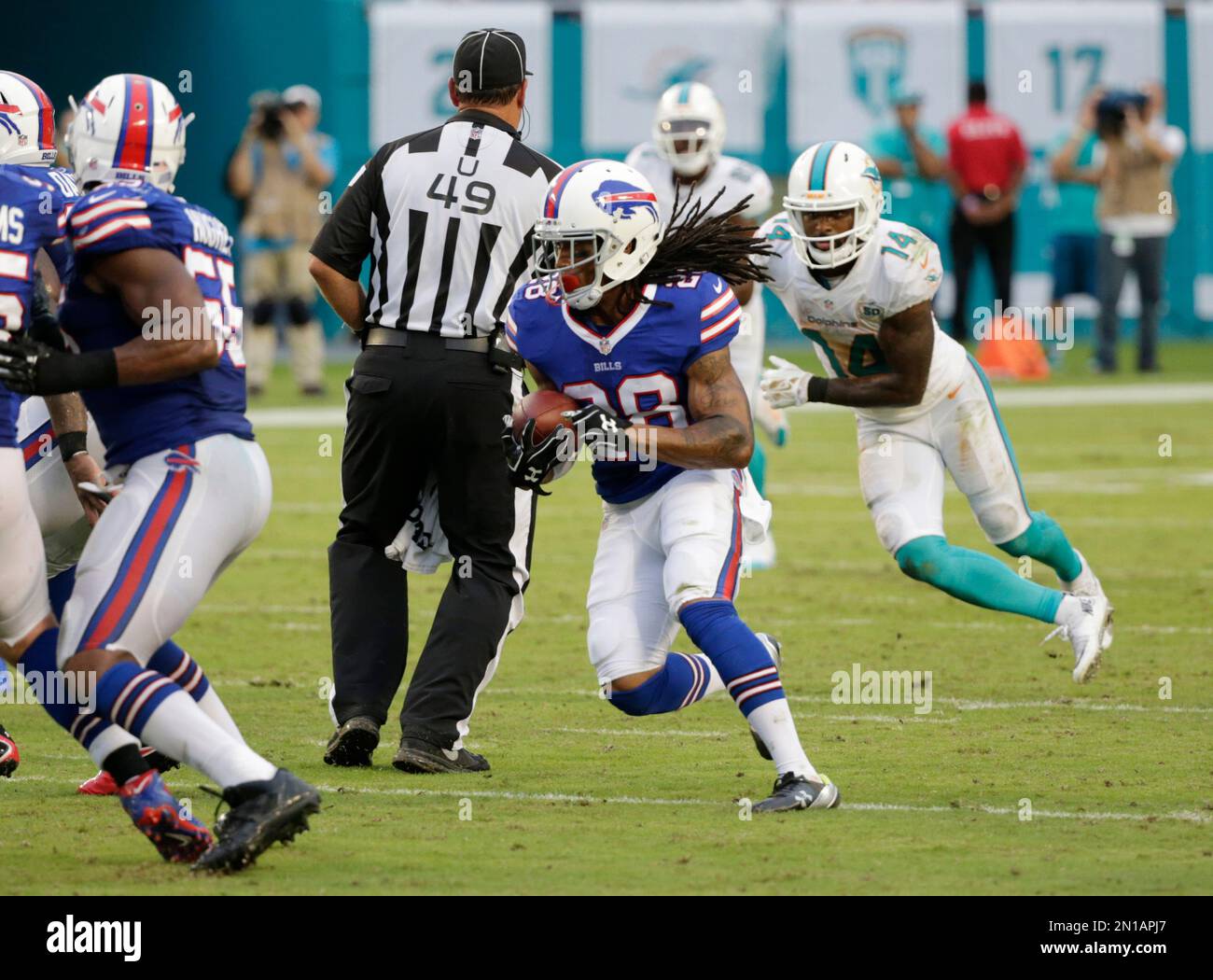 Buffalo Bills cornerback Ronald Darby (28) intercepts a pass during the ...