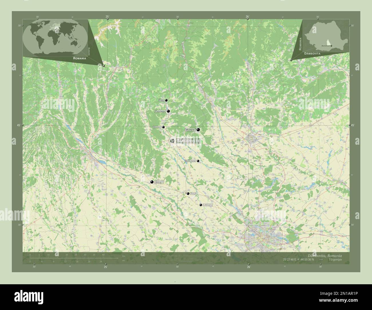 Dambovita, county of Romania. Open Street Map. Locations and names of ...