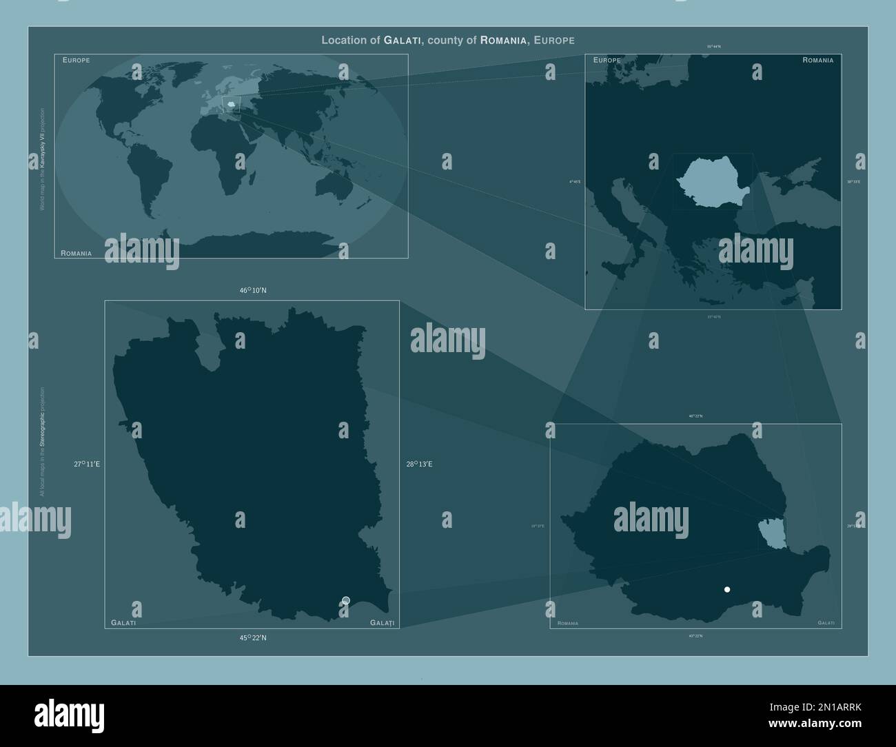 Galati, county of Romania. Diagram showing the location of the region ...