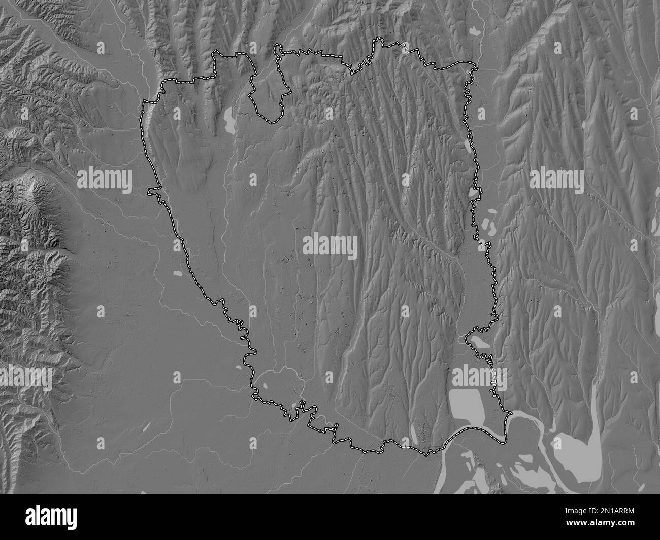 Galati, county of Romania. Bilevel elevation map with lakes and rivers ...