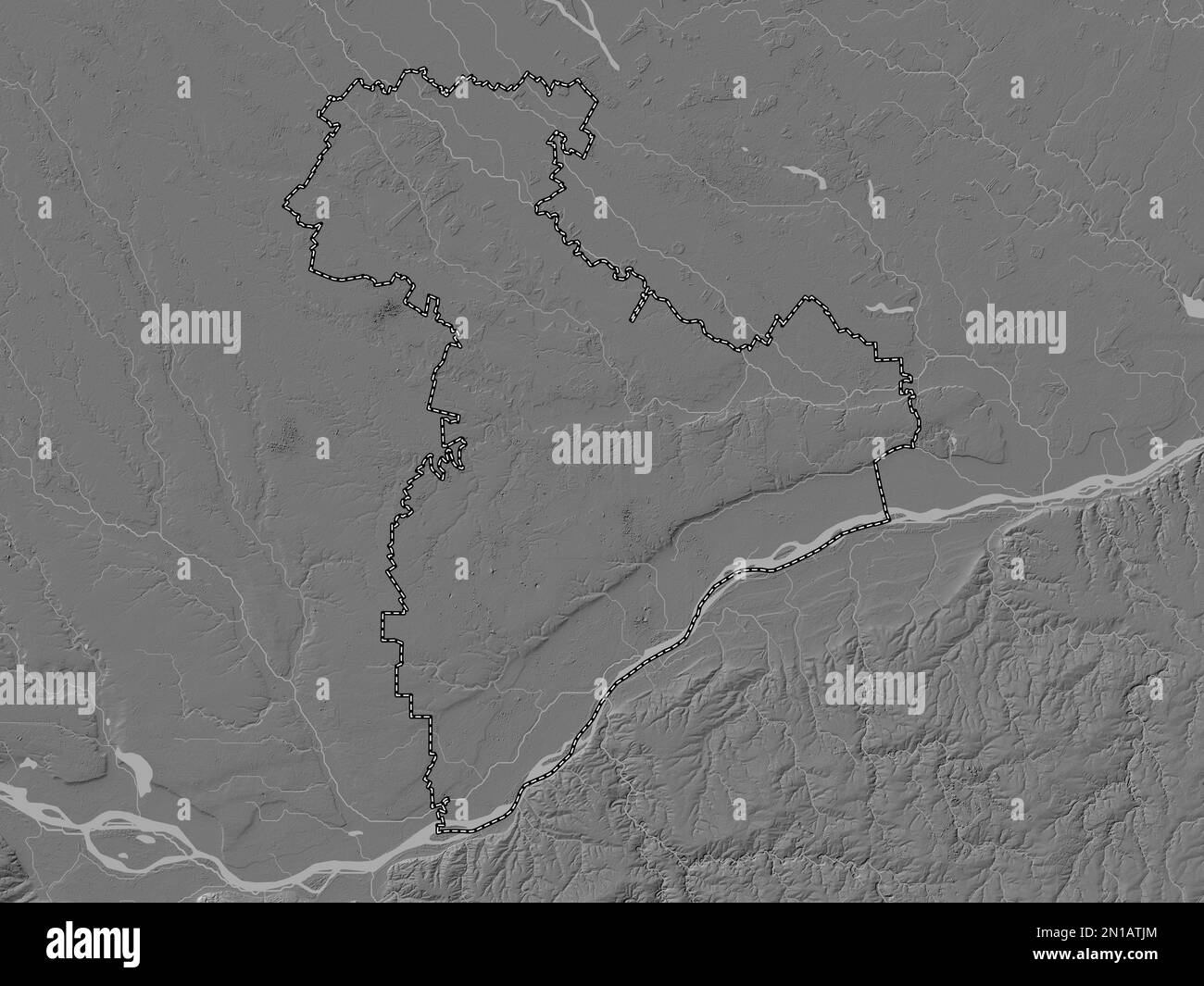 Giurgiu, county of Romania. Bilevel elevation map with lakes and rivers ...