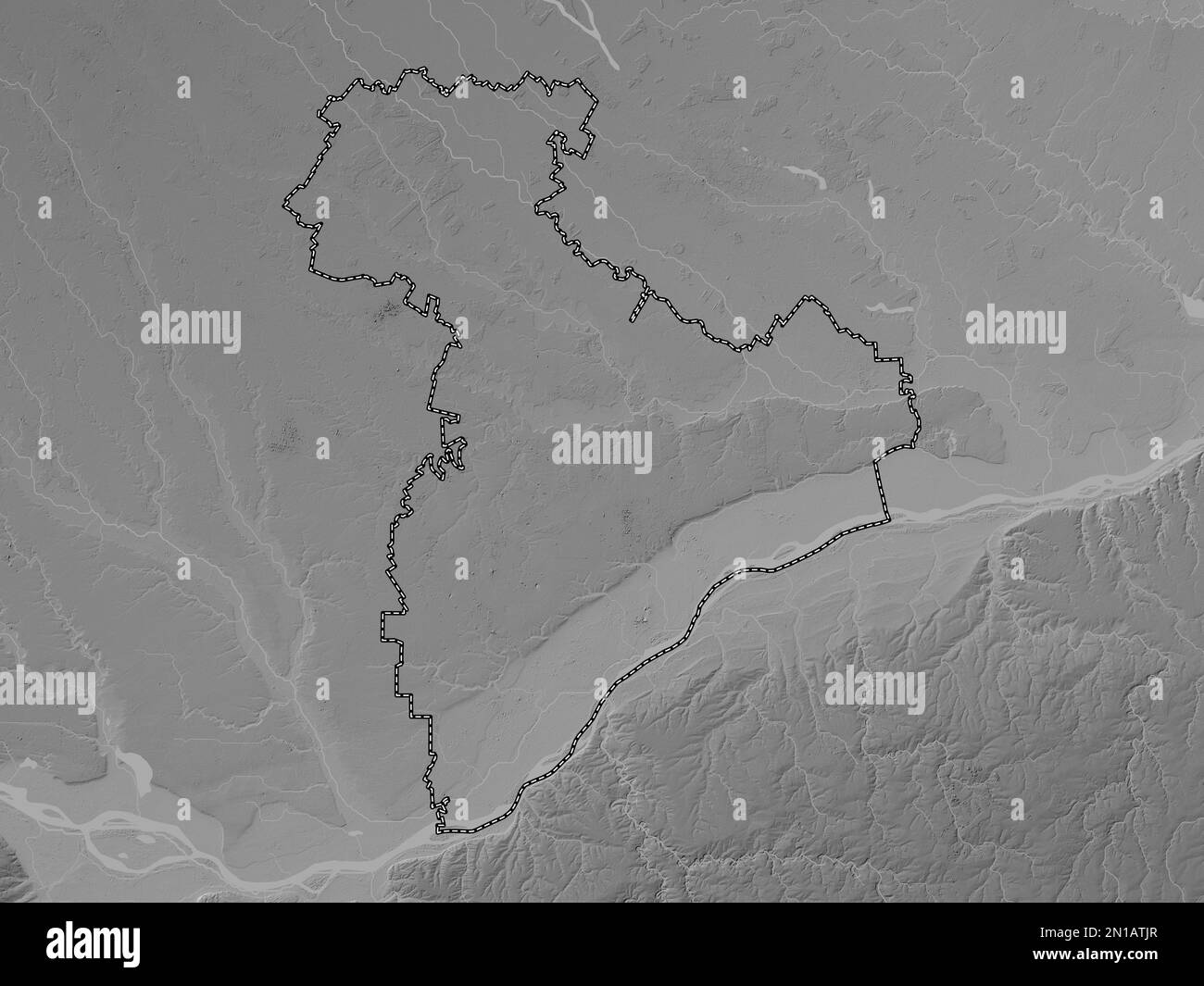 Giurgiu, county of Romania. Grayscale elevation map with lakes and ...