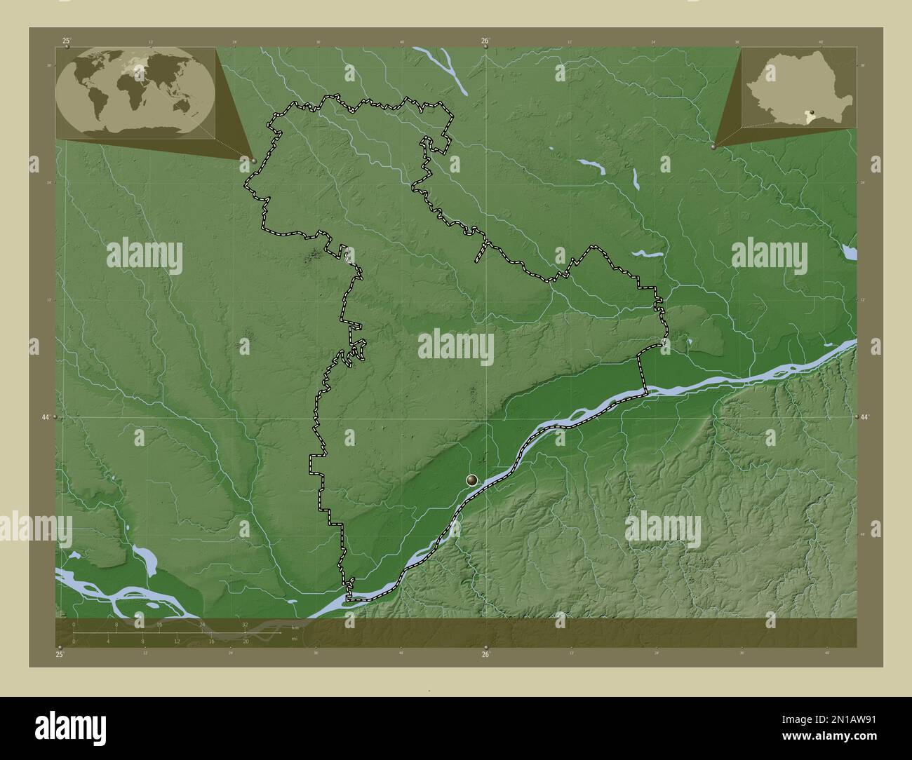 Giurgiu, county of Romania. Elevation map colored in wiki style with ...