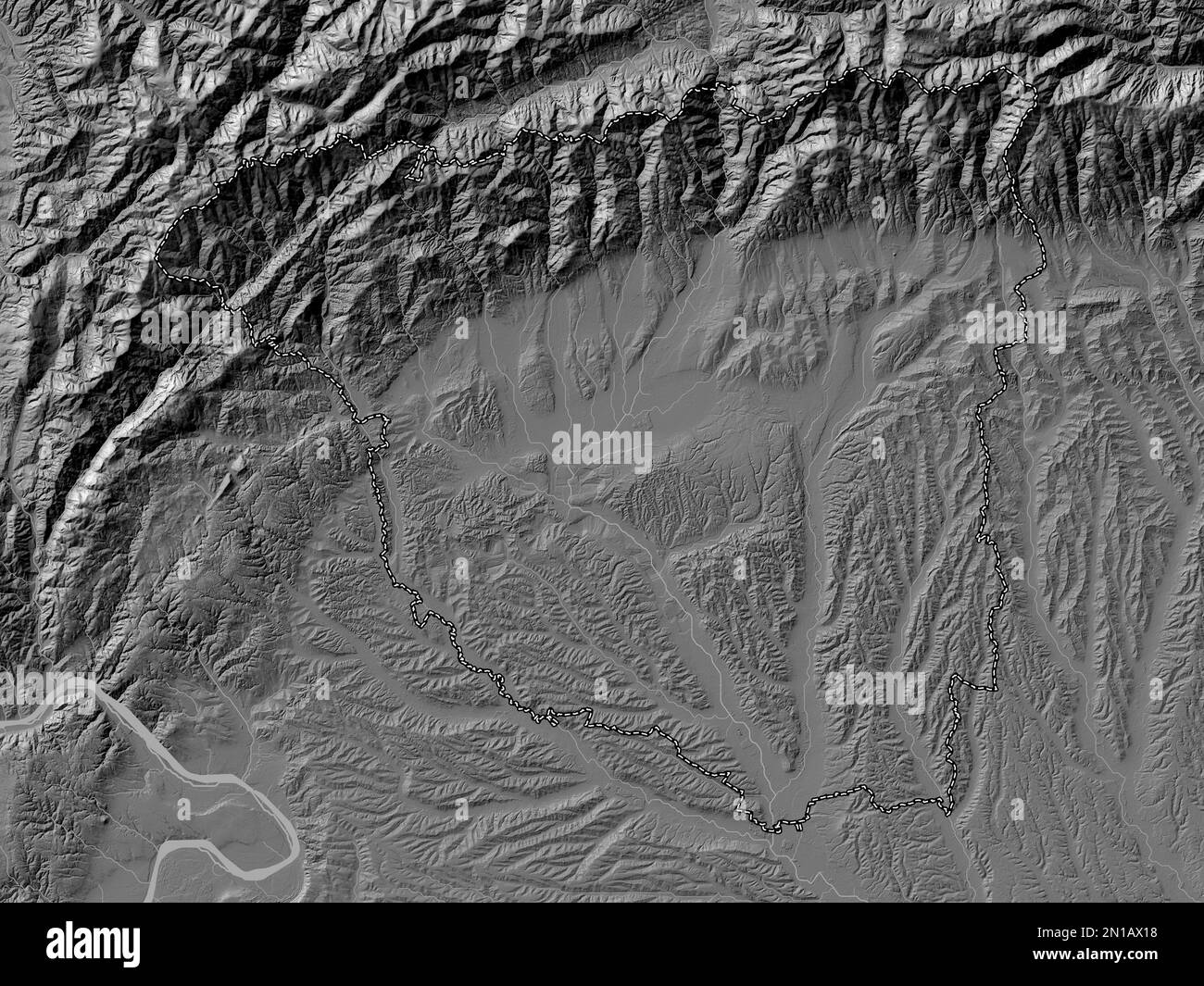 Gorj, county of Romania. Bilevel elevation map with lakes and rivers ...