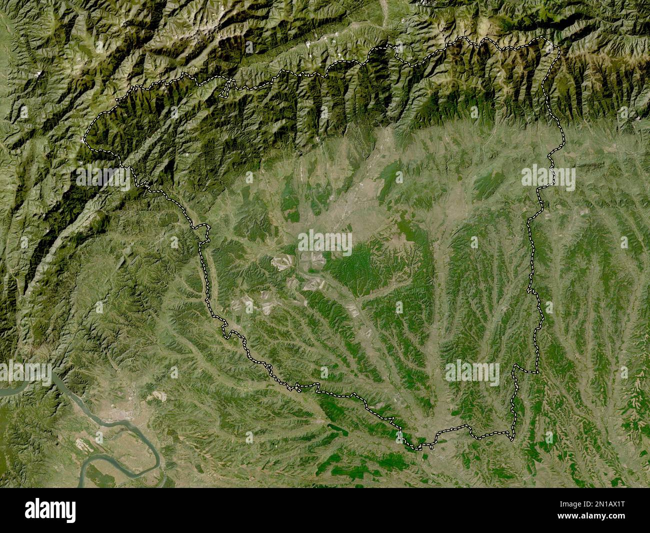 Gorj, county of Romania. Low resolution satellite map Stock Photo - Alamy