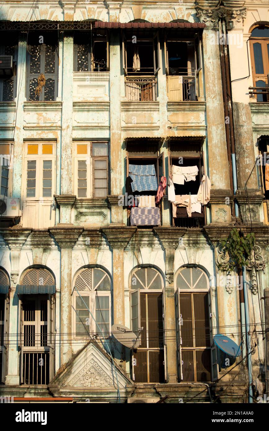 Old building facade, Yangon, Myanmar Stock Photo - Alamy