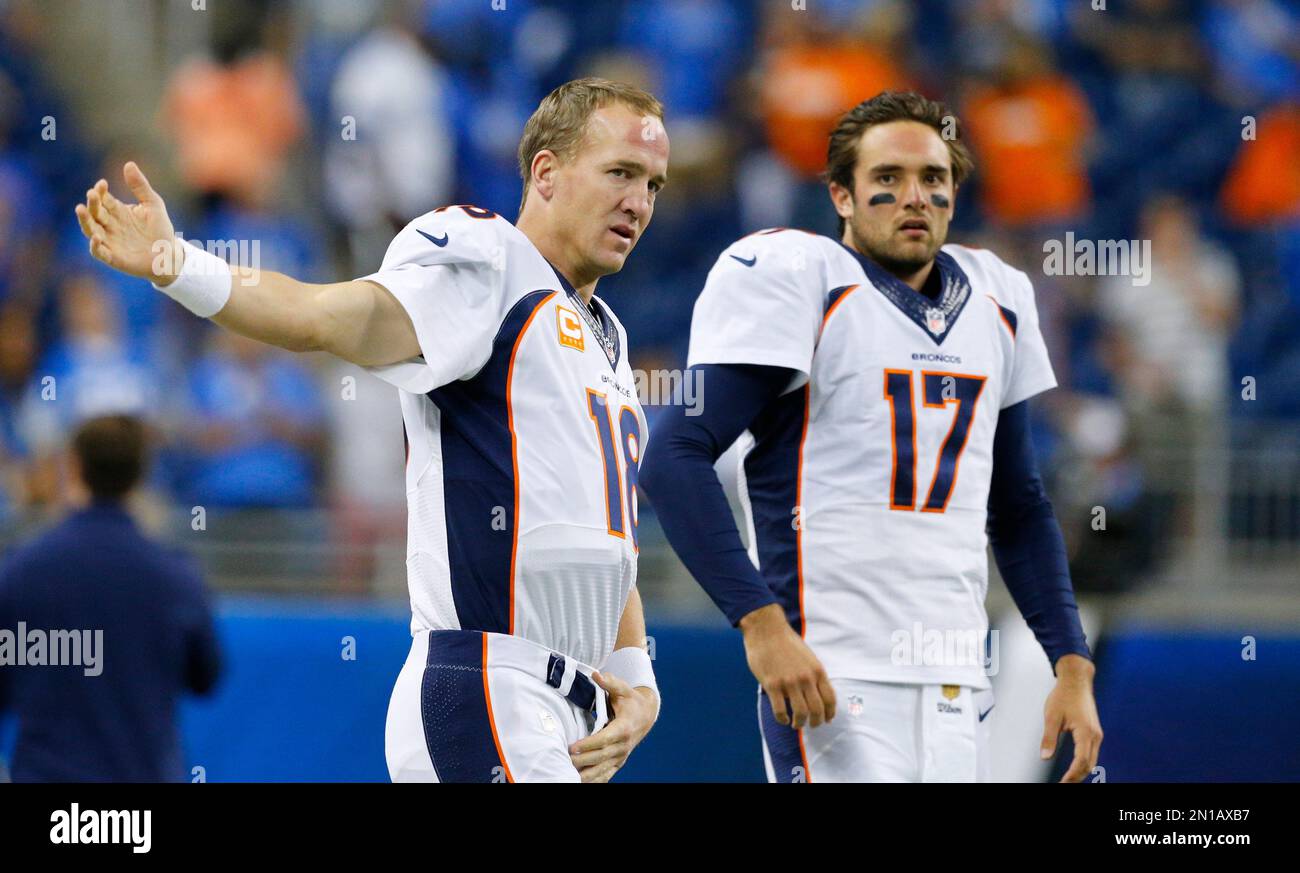 Denver Broncos quarterbacks Peyton Manning (18) and Brock Osweiler (17 ...
