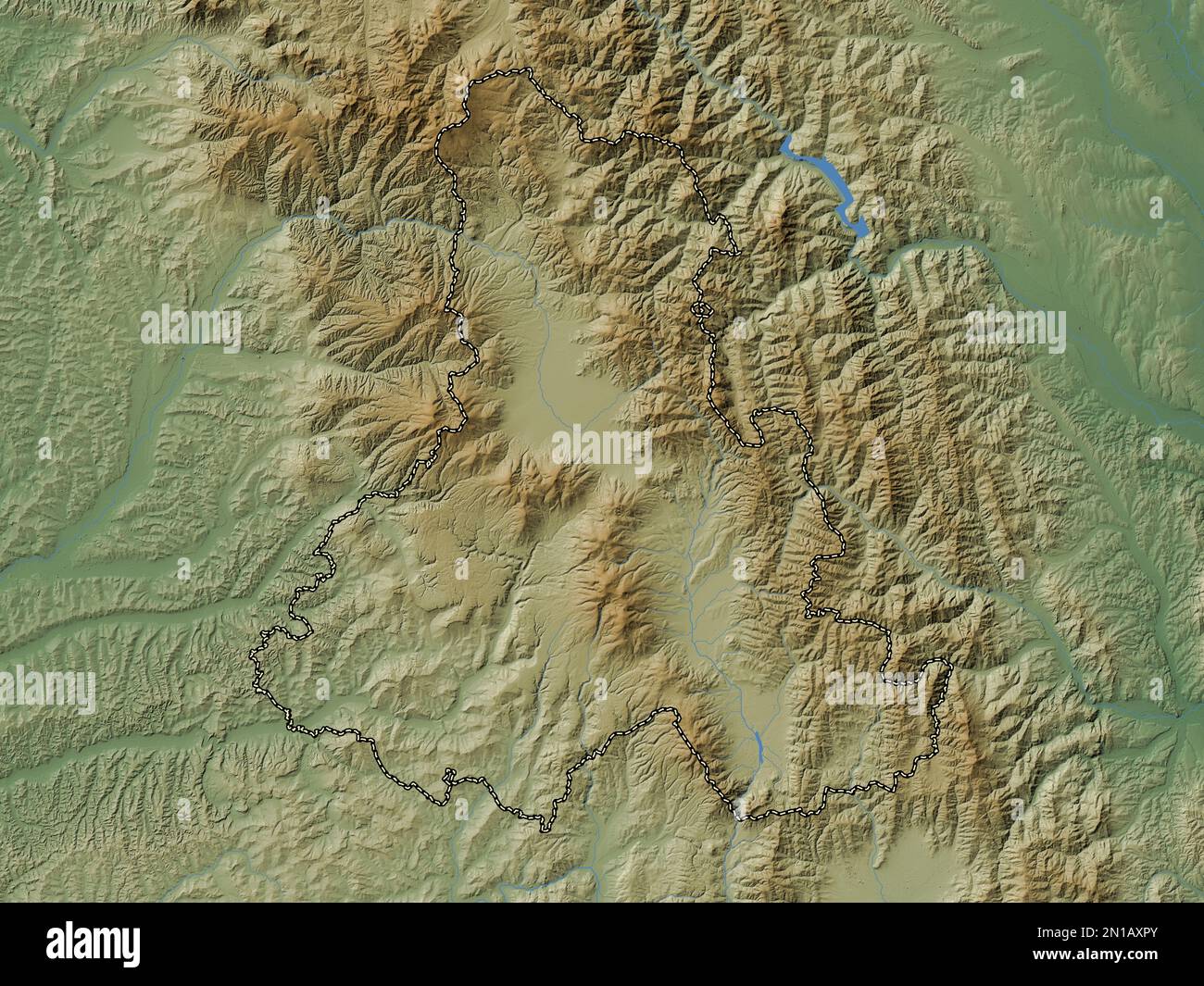 Harghita, county of Romania. Colored elevation map with lakes and ...