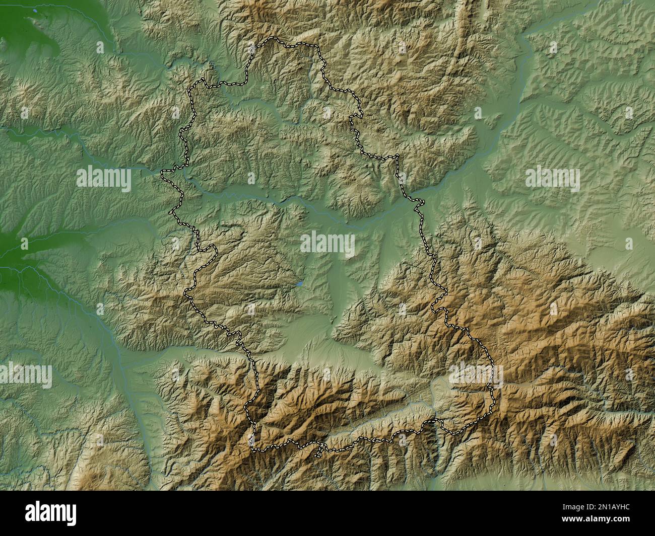 Hunedoara, county of Romania. Colored elevation map with lakes and ...
