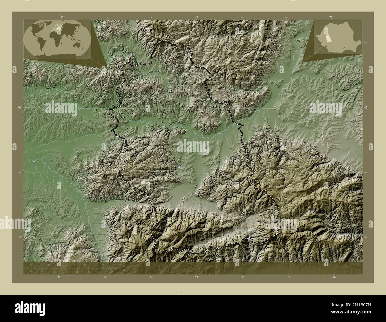 Hunedoara, county of Romania. Elevation map colored in wiki style with ...