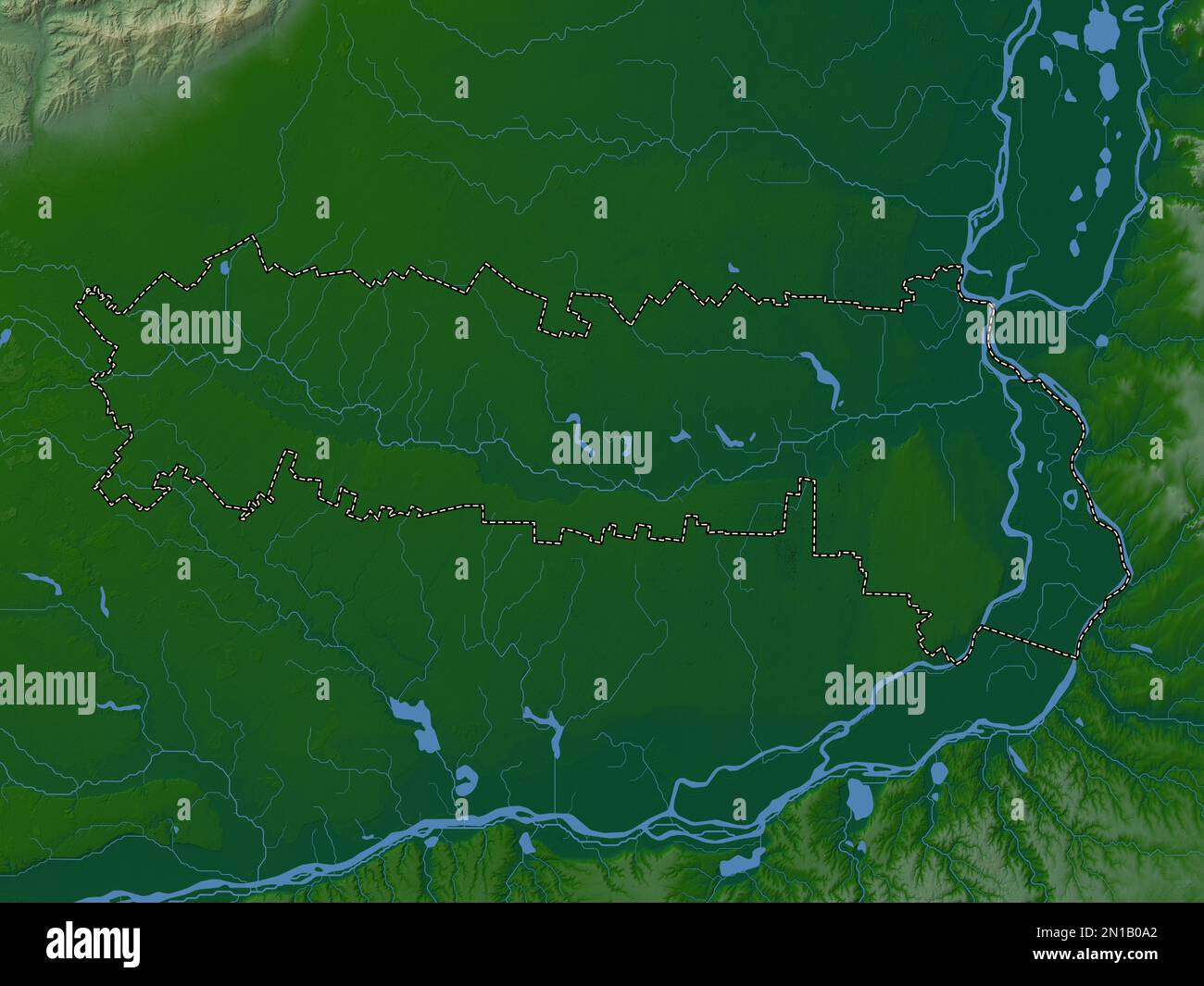Ialomita, county of Romania. Colored elevation map with lakes and ...