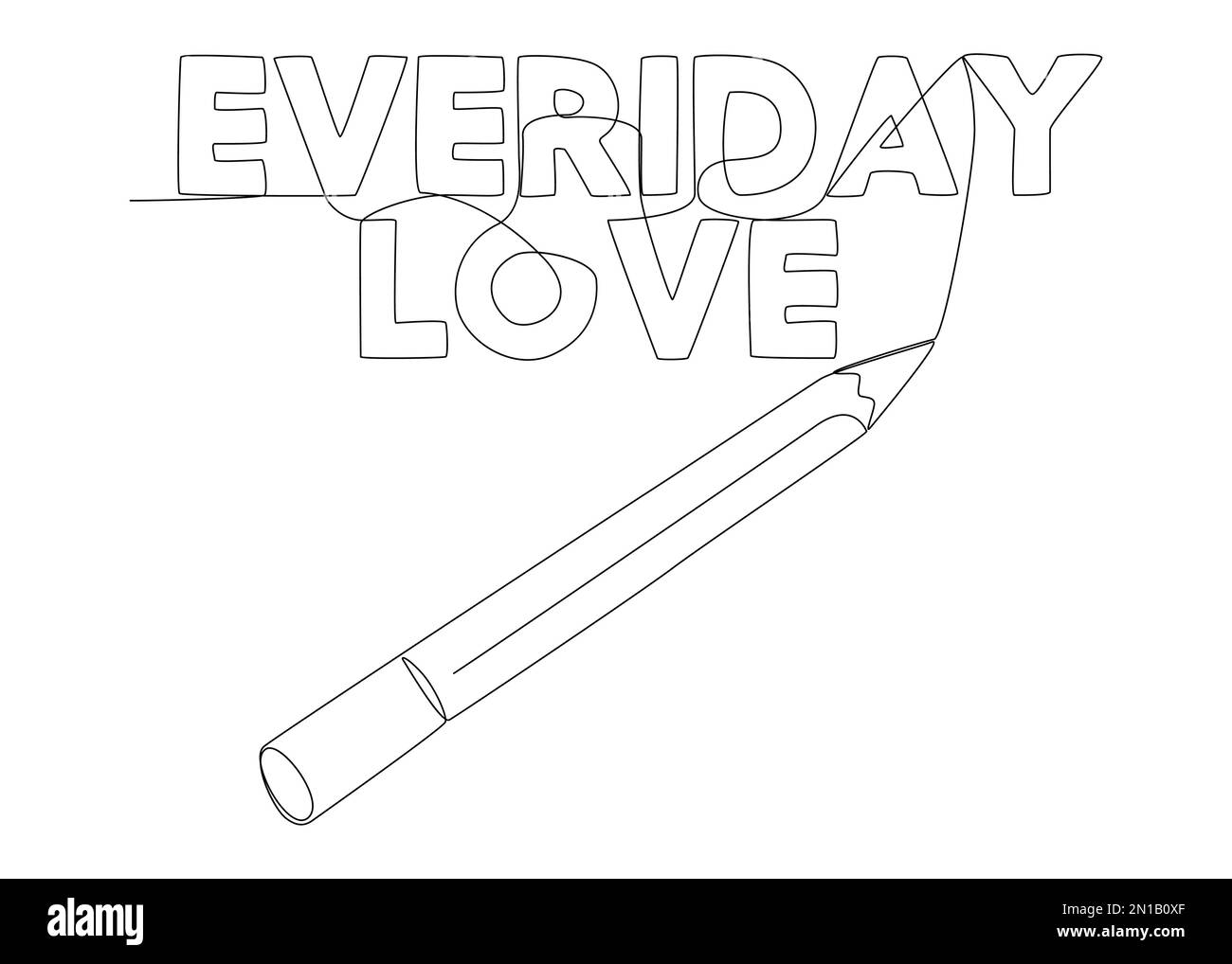One Continuous Line Of Everyday Love Word Written By With Felt Tip Pen Thin Line Illustration