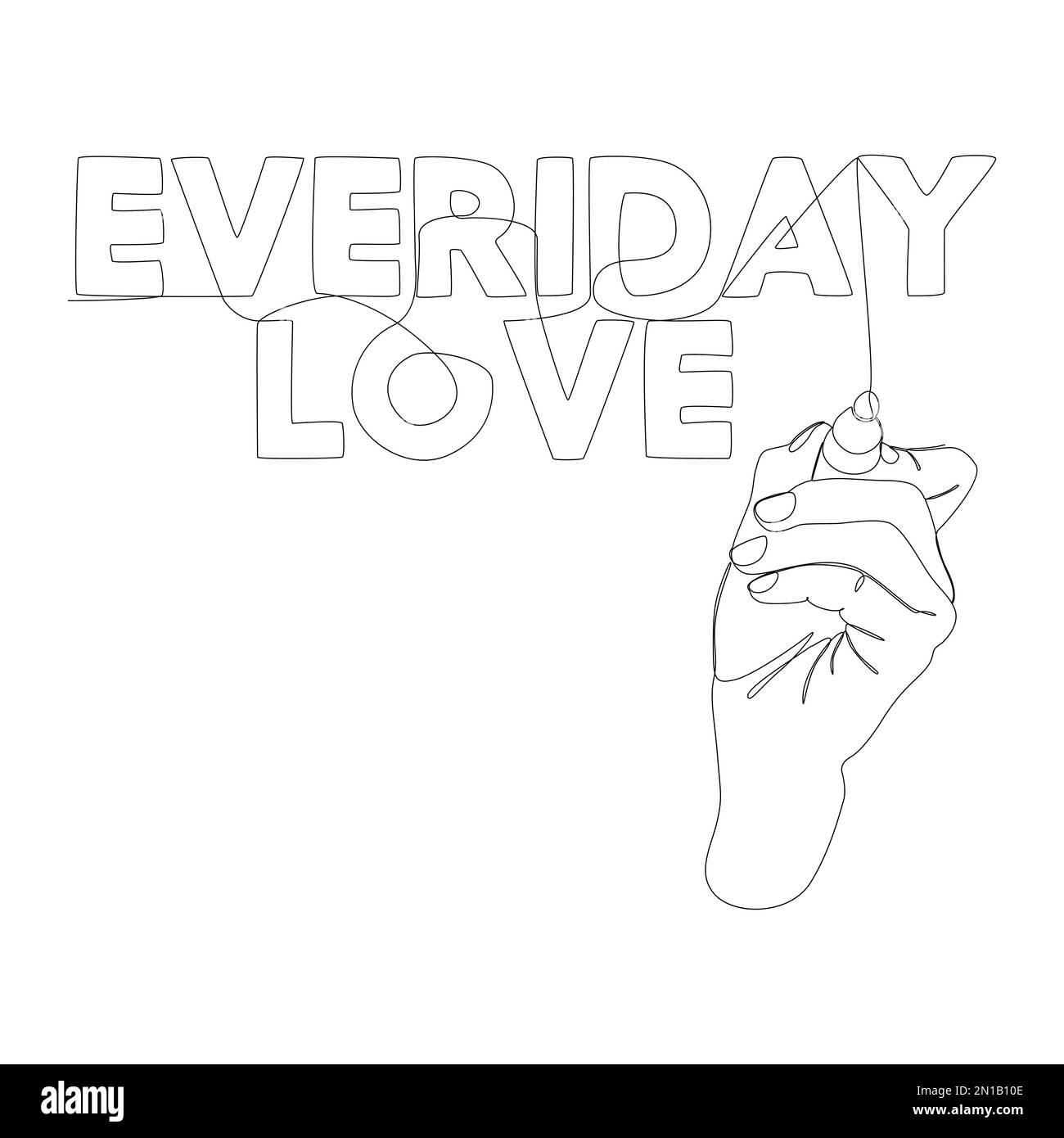 One continuous line of Everyday Love word written by with felt tip pen ...