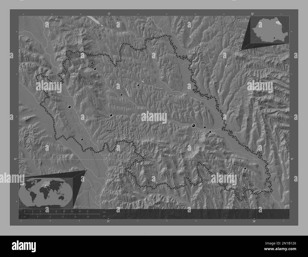 Iasi, county of Romania. Bilevel elevation map with lakes and rivers ...