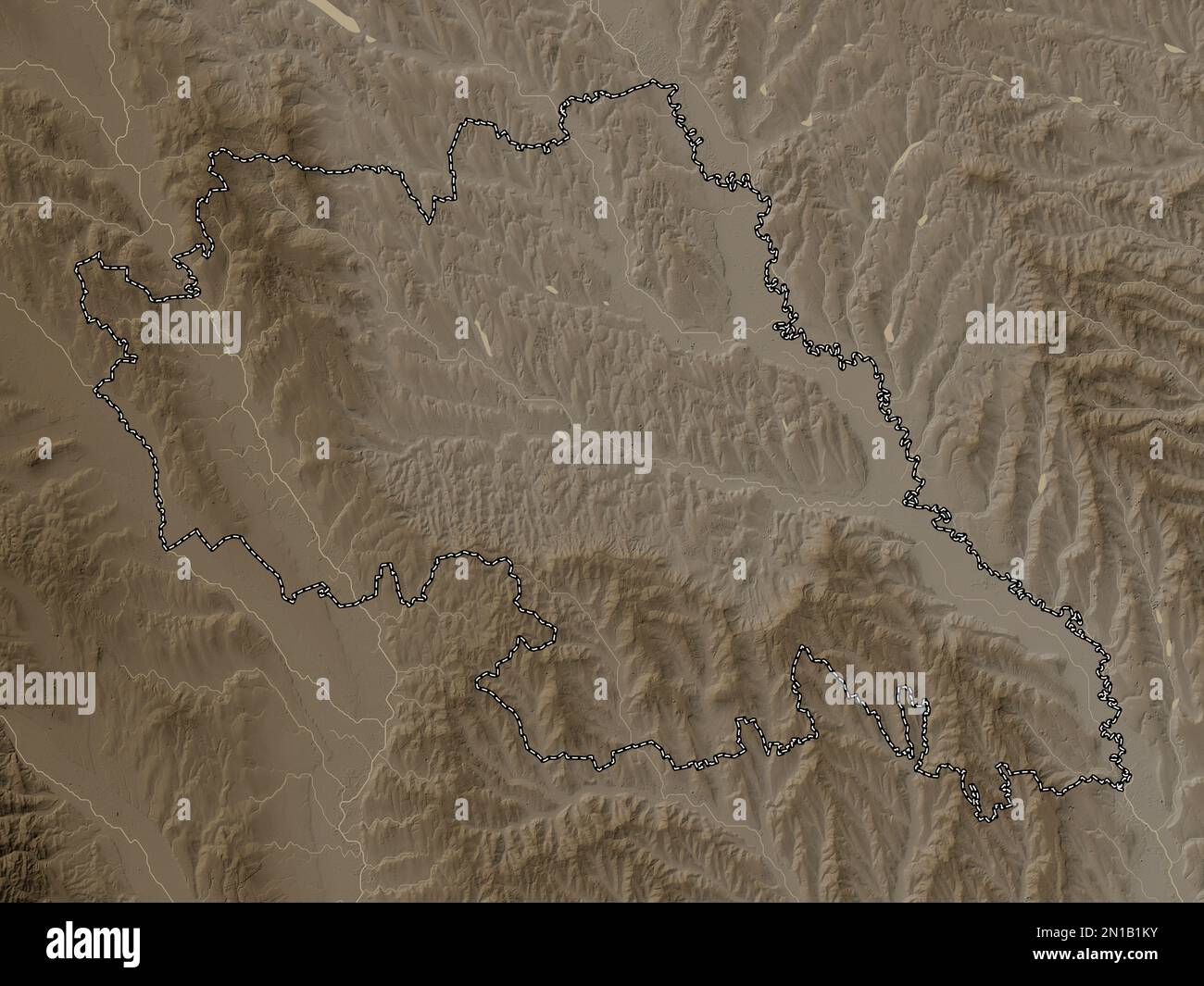 Iasi, county of Romania. Elevation map colored in sepia tones with ...
