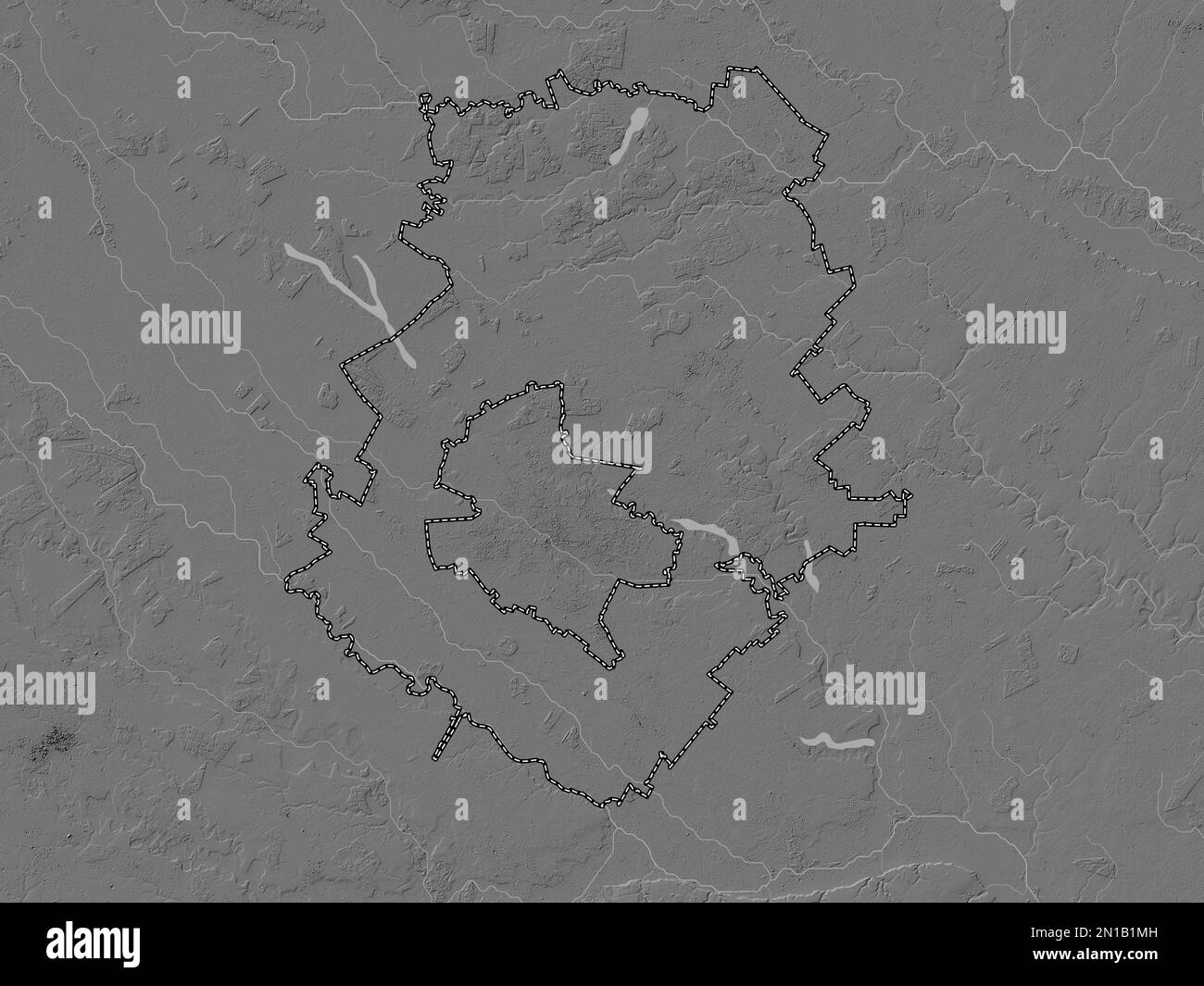 Ilfov, county of Romania. Bilevel elevation map with lakes and rivers ...